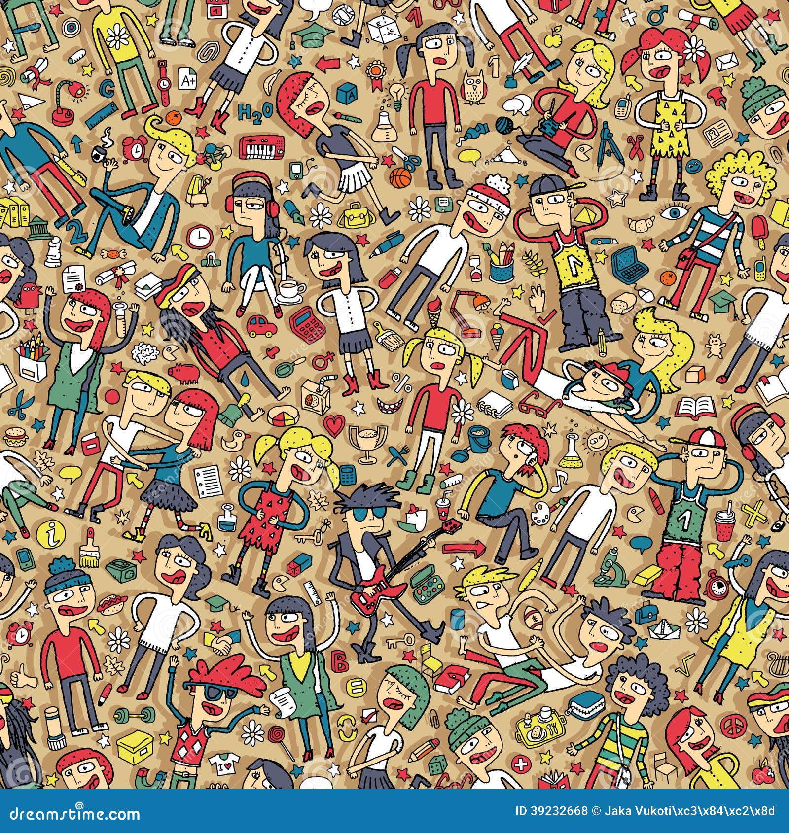 Singing Children And Objects Seamless Pattern Stock Vector ...