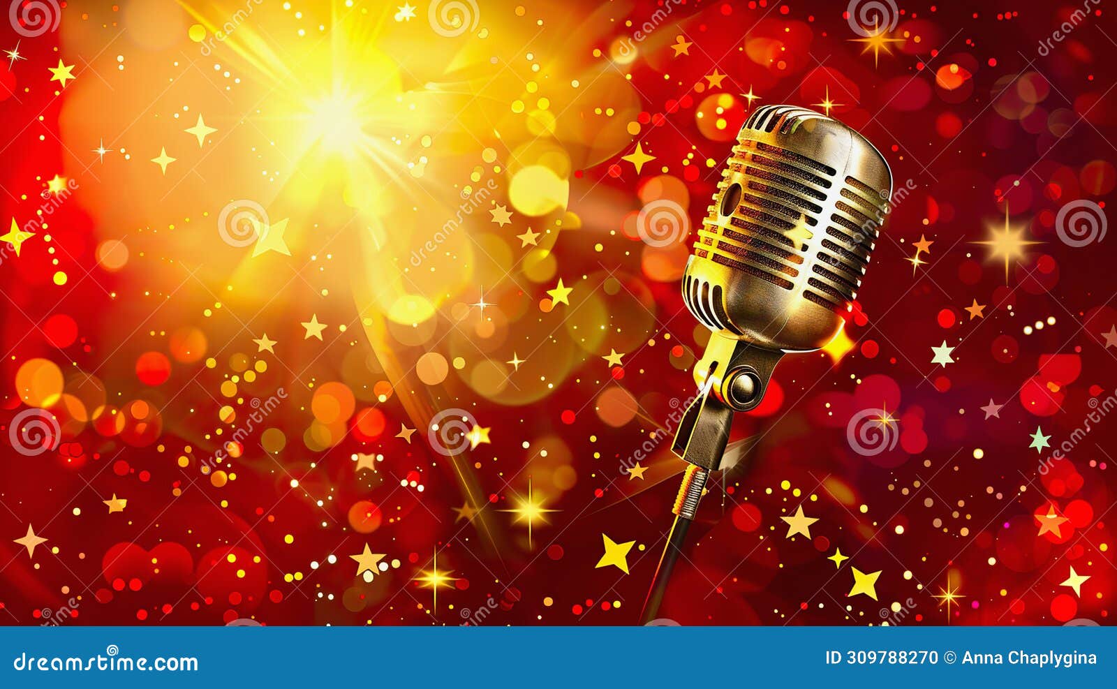 Singing Competition Poster with Microphone and Stars Background Stock ...
