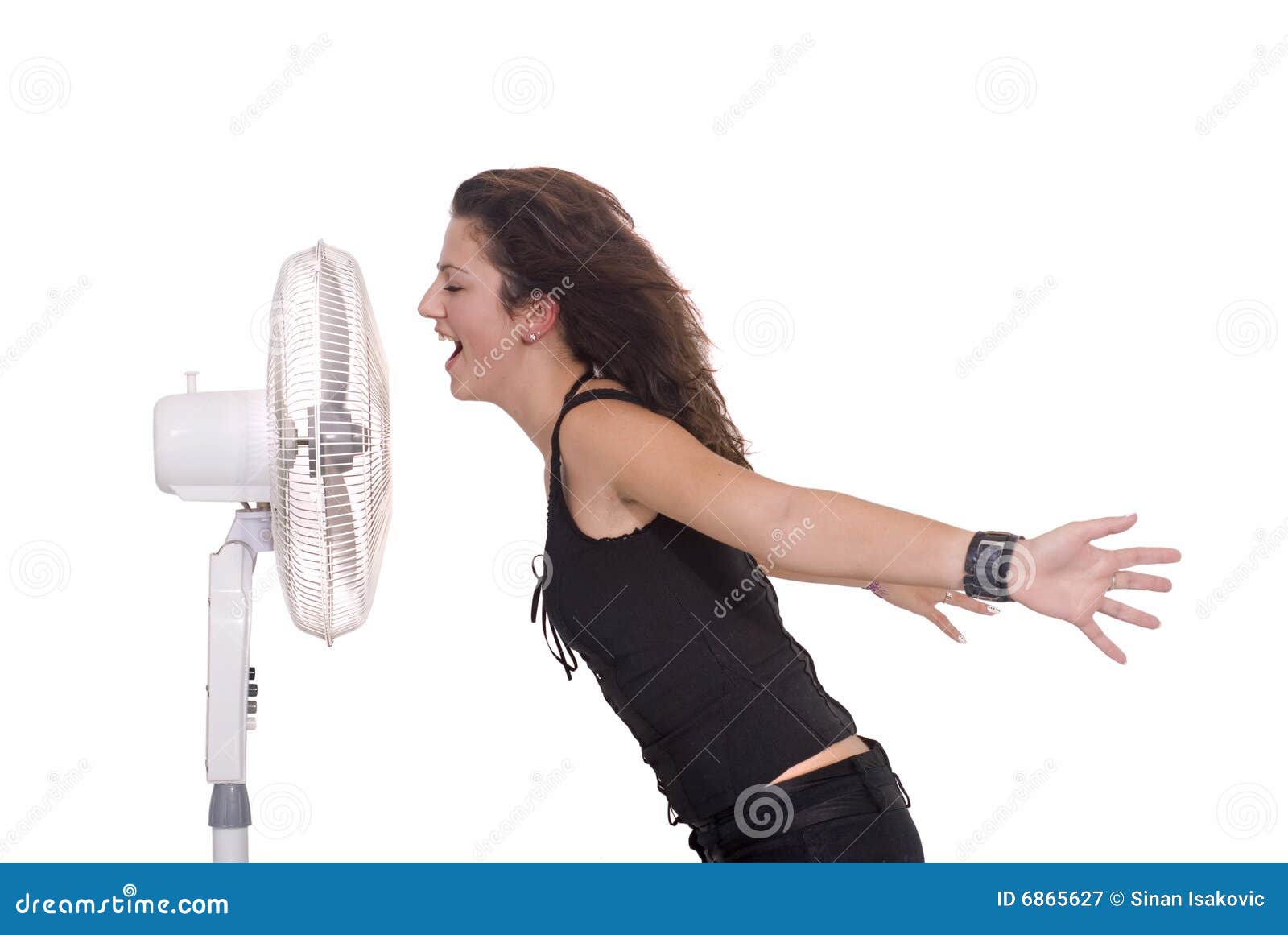 Singing with fan stock image. Image of joyful, face, female - 6865627