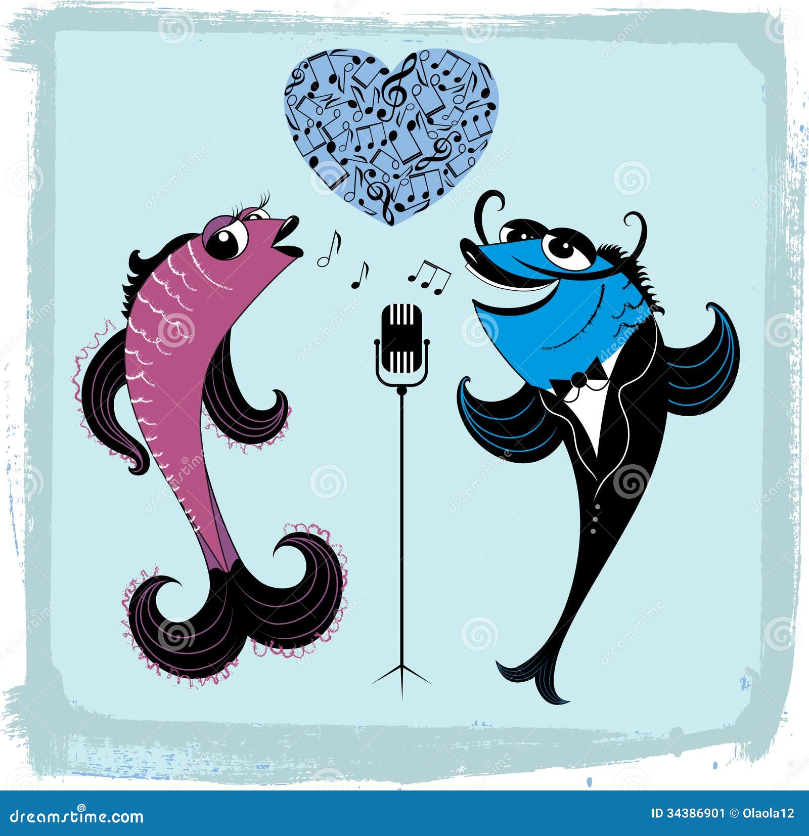 Singing fishes stock vector. Illustration of cartoon - 34386901