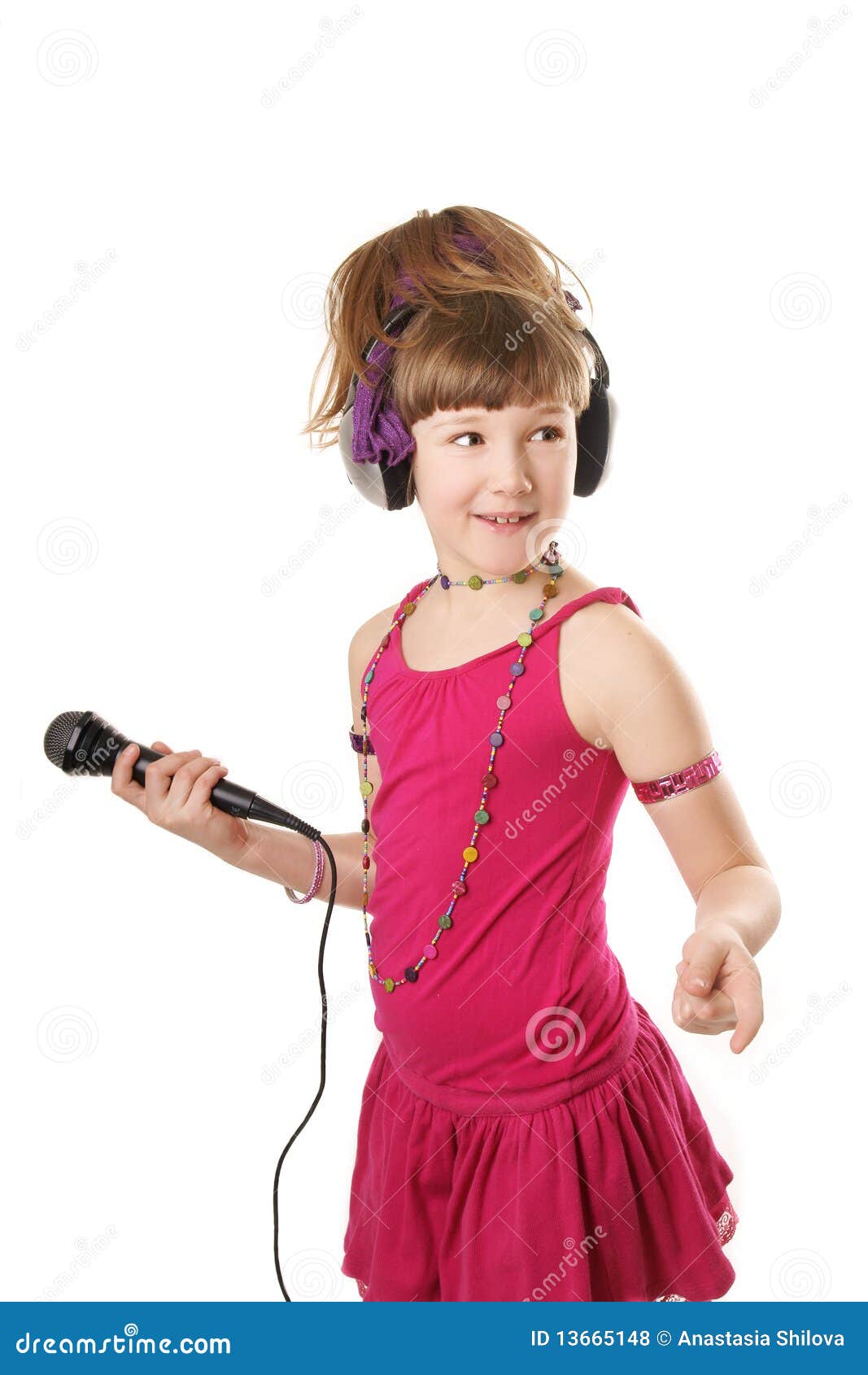 Singing Girl Sing To The Professional Microphone In The Record Studio ...