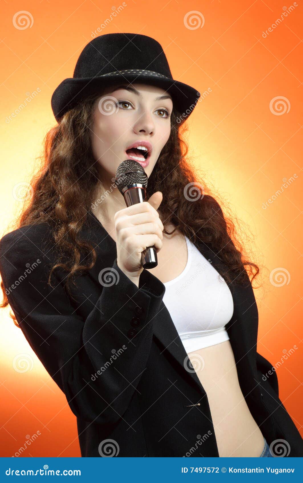 Singing girl stock photo. Image of studio, microphone - 7497572