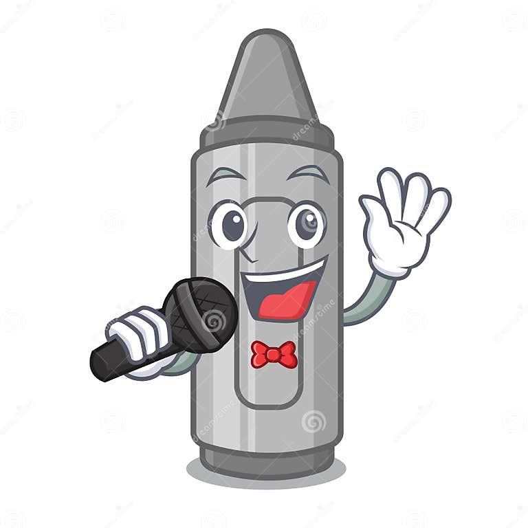 Singing Grey Crayon in the Mascot Shape Stock Vector - Illustration of ...