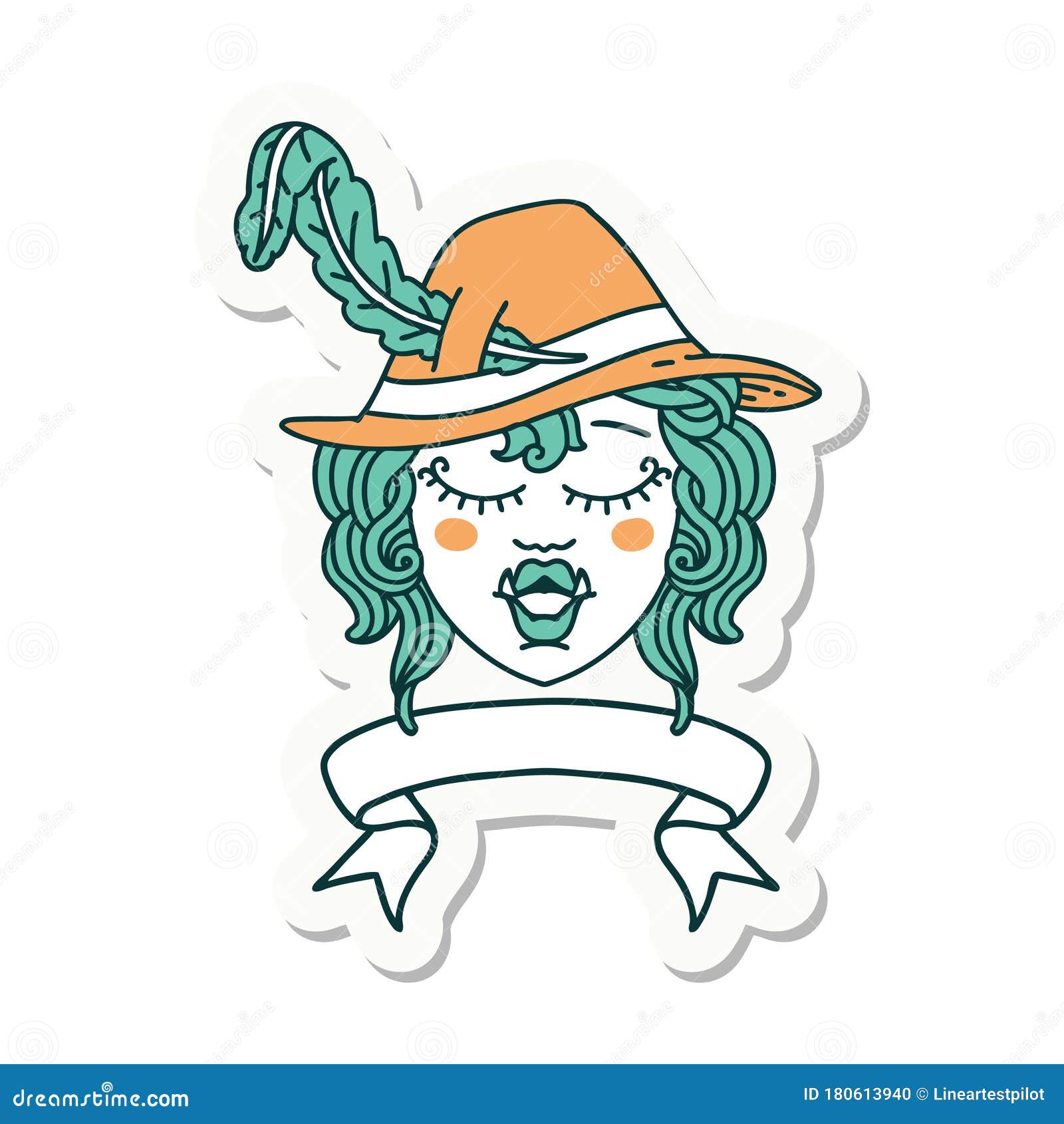 Singing Half Orc Bard Character With Banner Sticker Vector Illustration ...