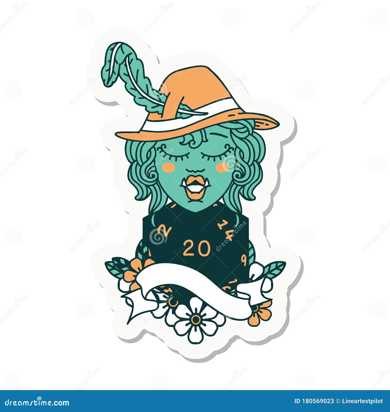Singing Half Orc Bard Character With Natural Twenty Dice Roll Sticker ...