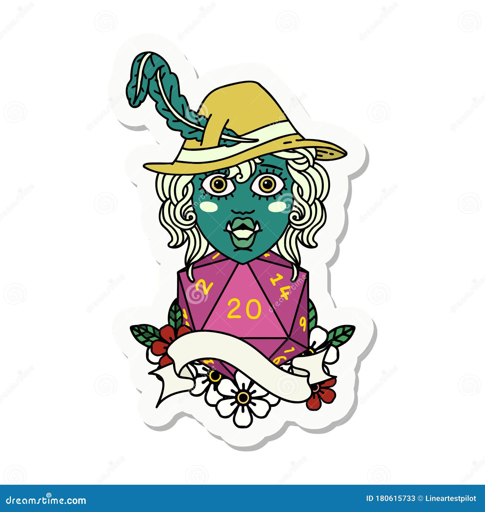 Singing Half Orc Bard Character With Banner Illustration Cartoon Vector ...