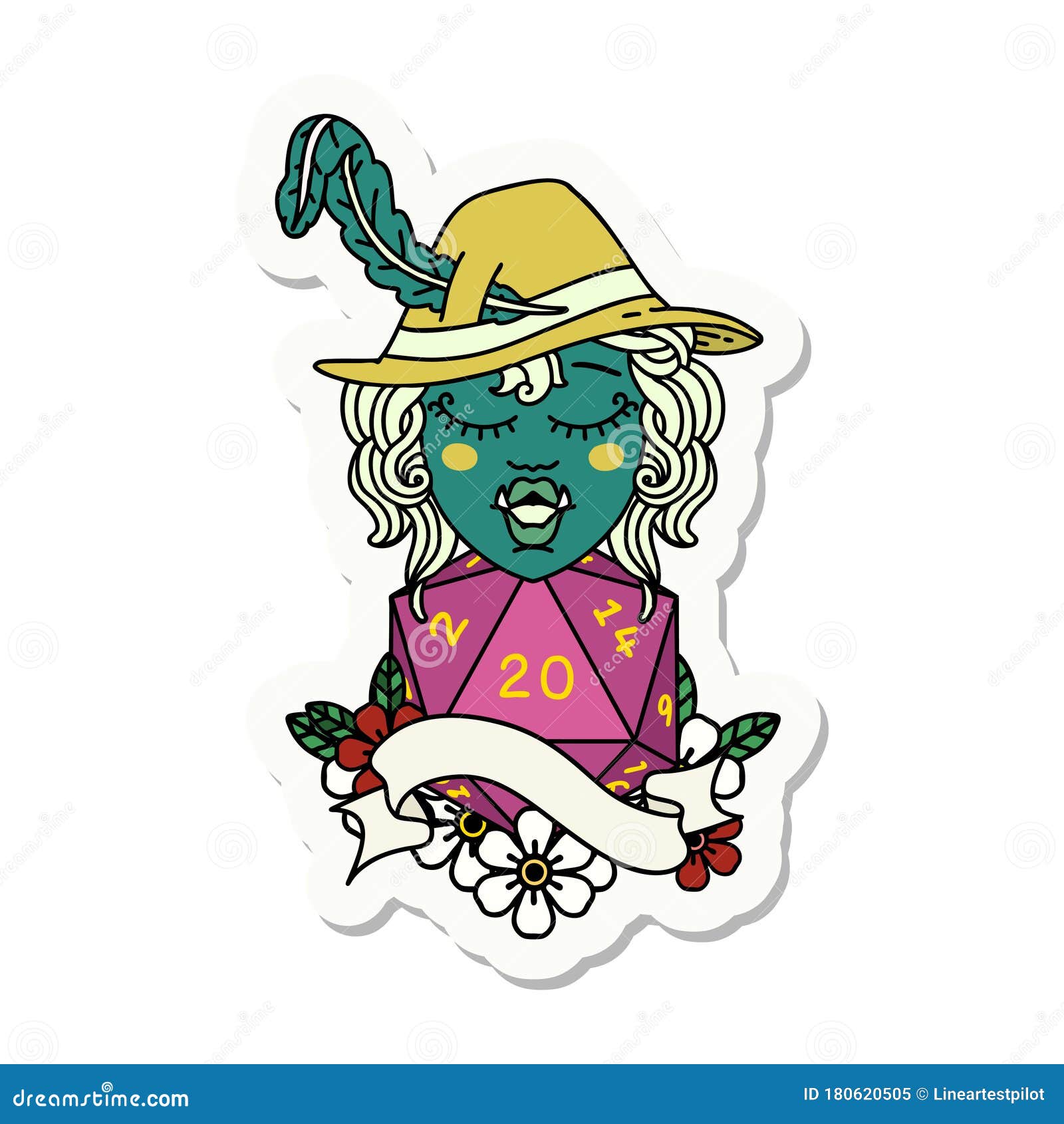 Singing Half Orc Bard Character With Banner Illustration Cartoon Vector ...