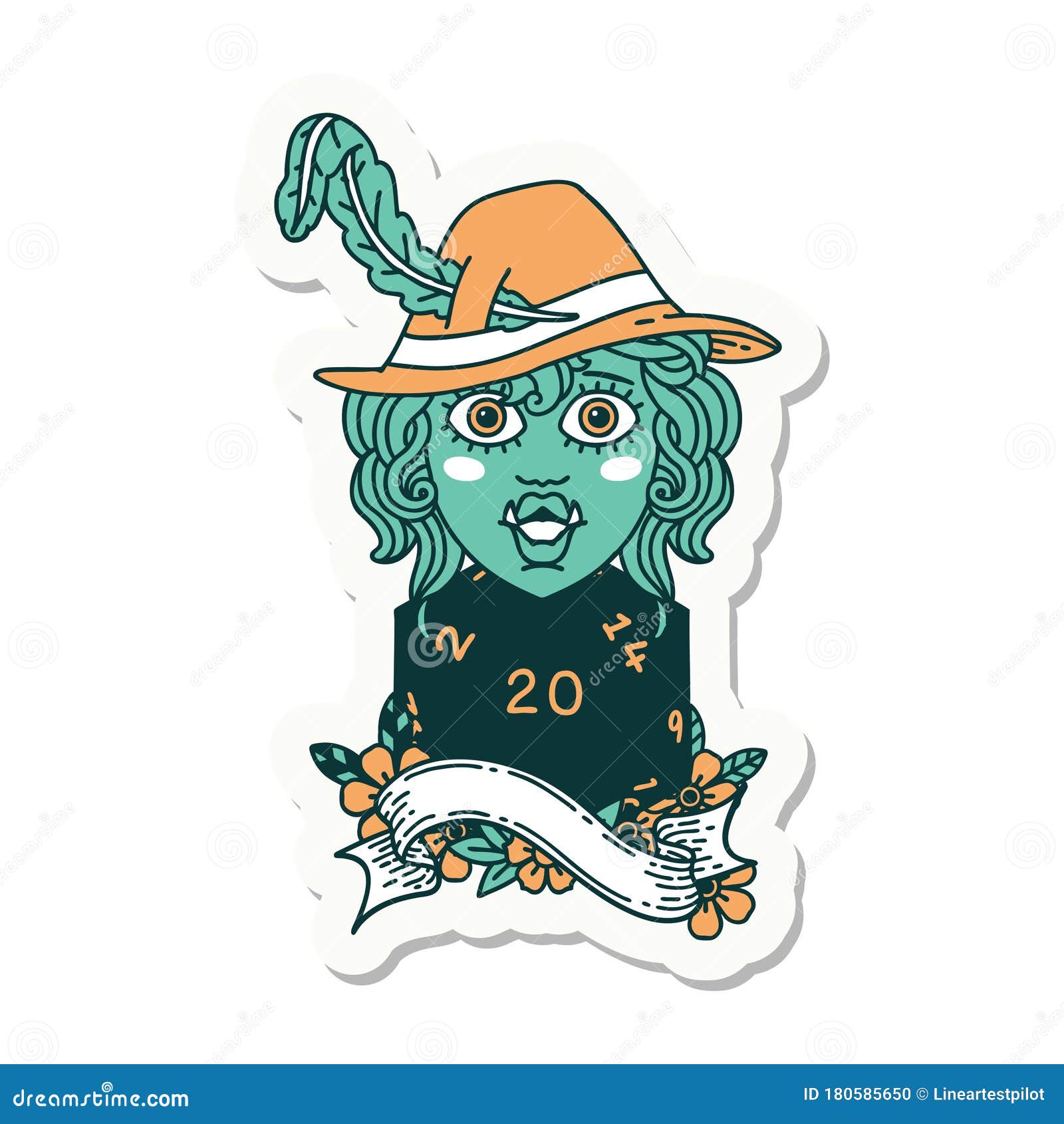 Singing Half Orc Bard Character With Banner Sticker Vector Illustration ...