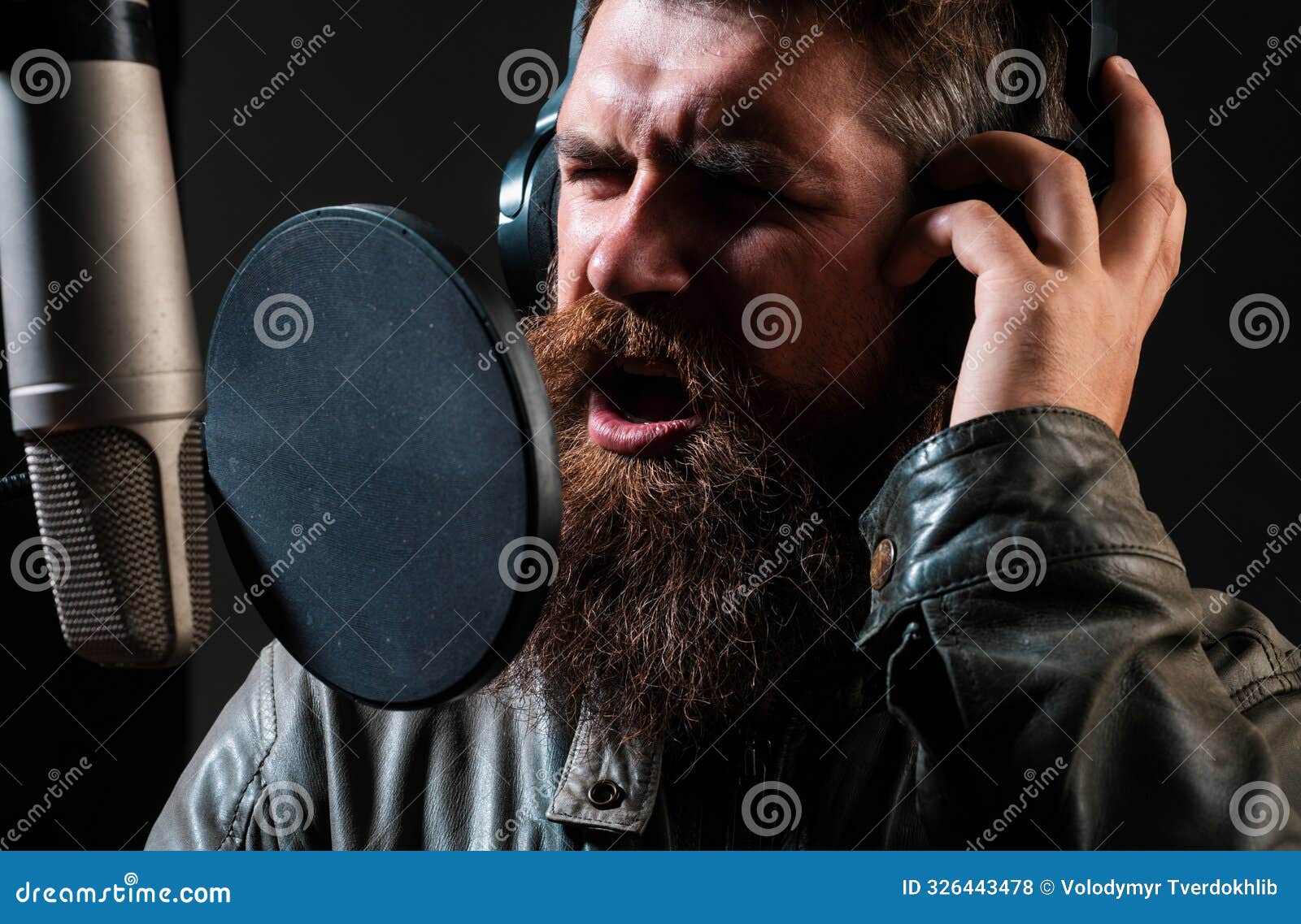 Singing Man in a Recording Studio. Expressive Face Closeup. Stock Photo ...