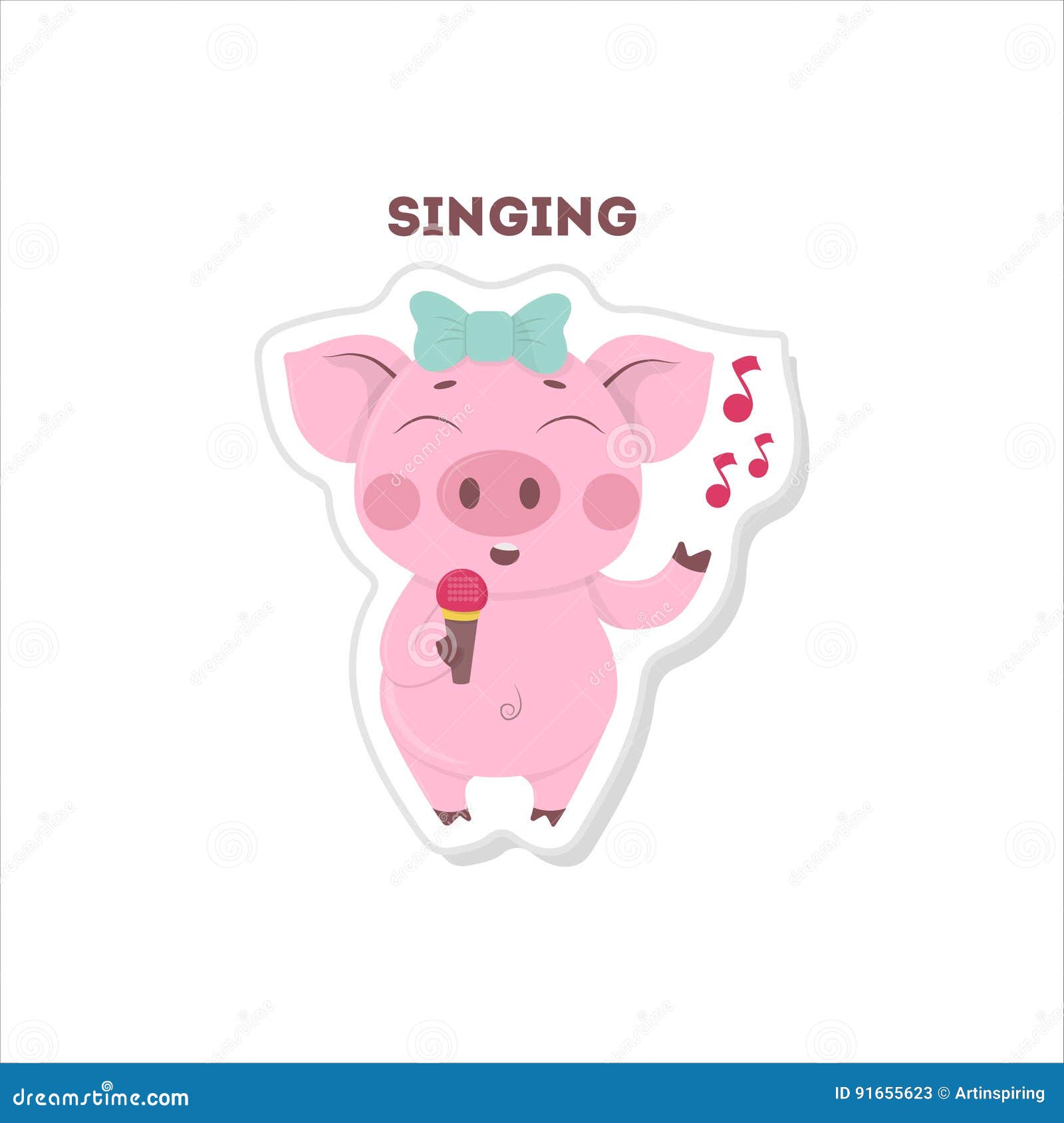 Singing pig sticker. stock vector. Illustration of pink - 91655623