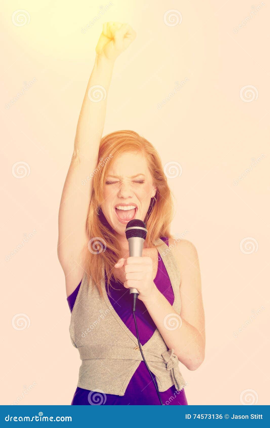Singing Redhead Woman stock photo. Image of smiling, popstar - 74573136