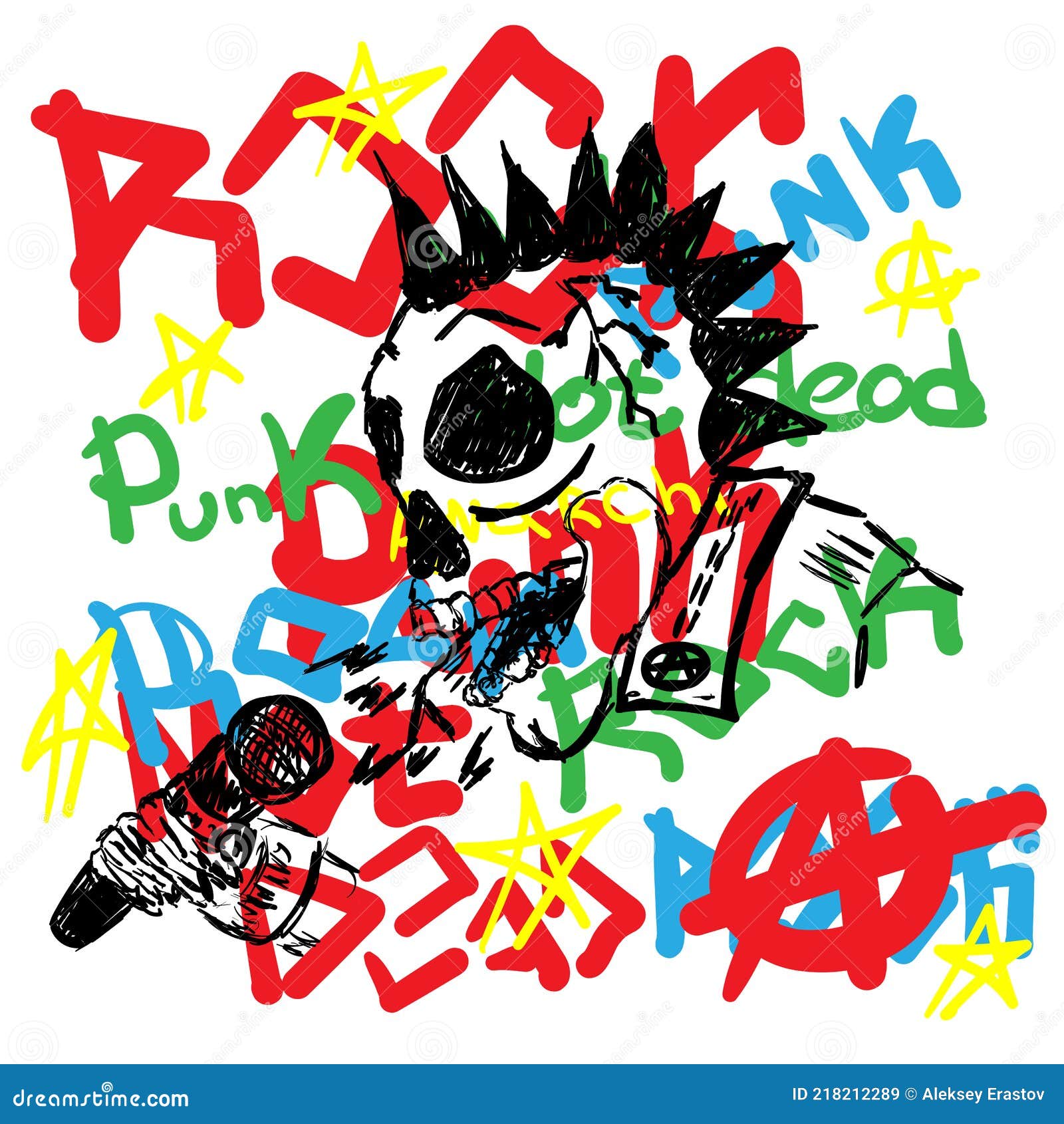 Singing Skull with Mohawk on Abstract Background with Handwritten Text ...