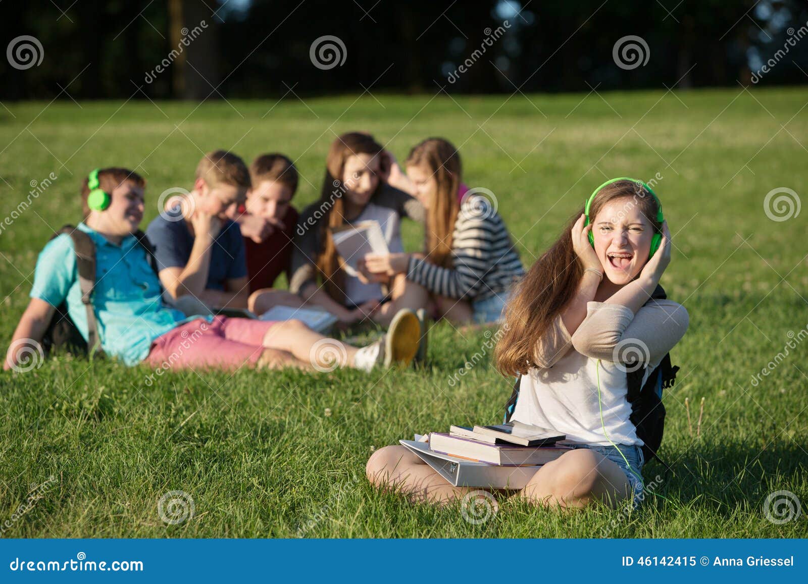 Singing Student stock image. Image of grass, headphones - 46142415