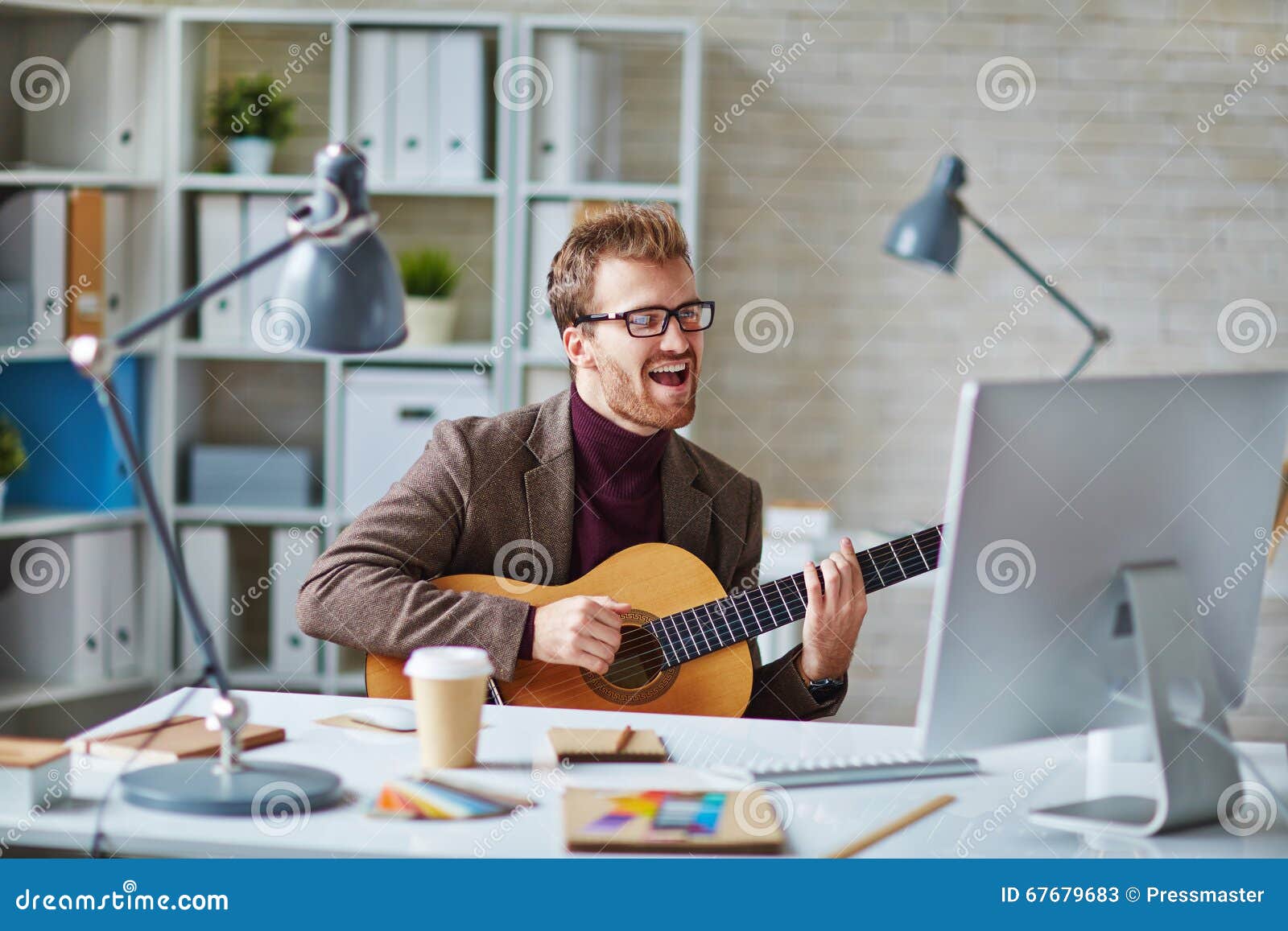 Singing by workplace stock image. Image of break, guitar - 67679683