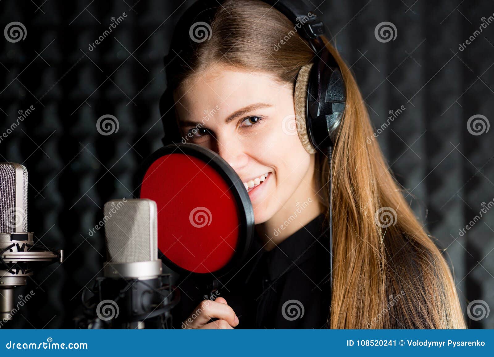 Singing Young Girl in Recording Studio. Stock Image - Image of dynamic ...