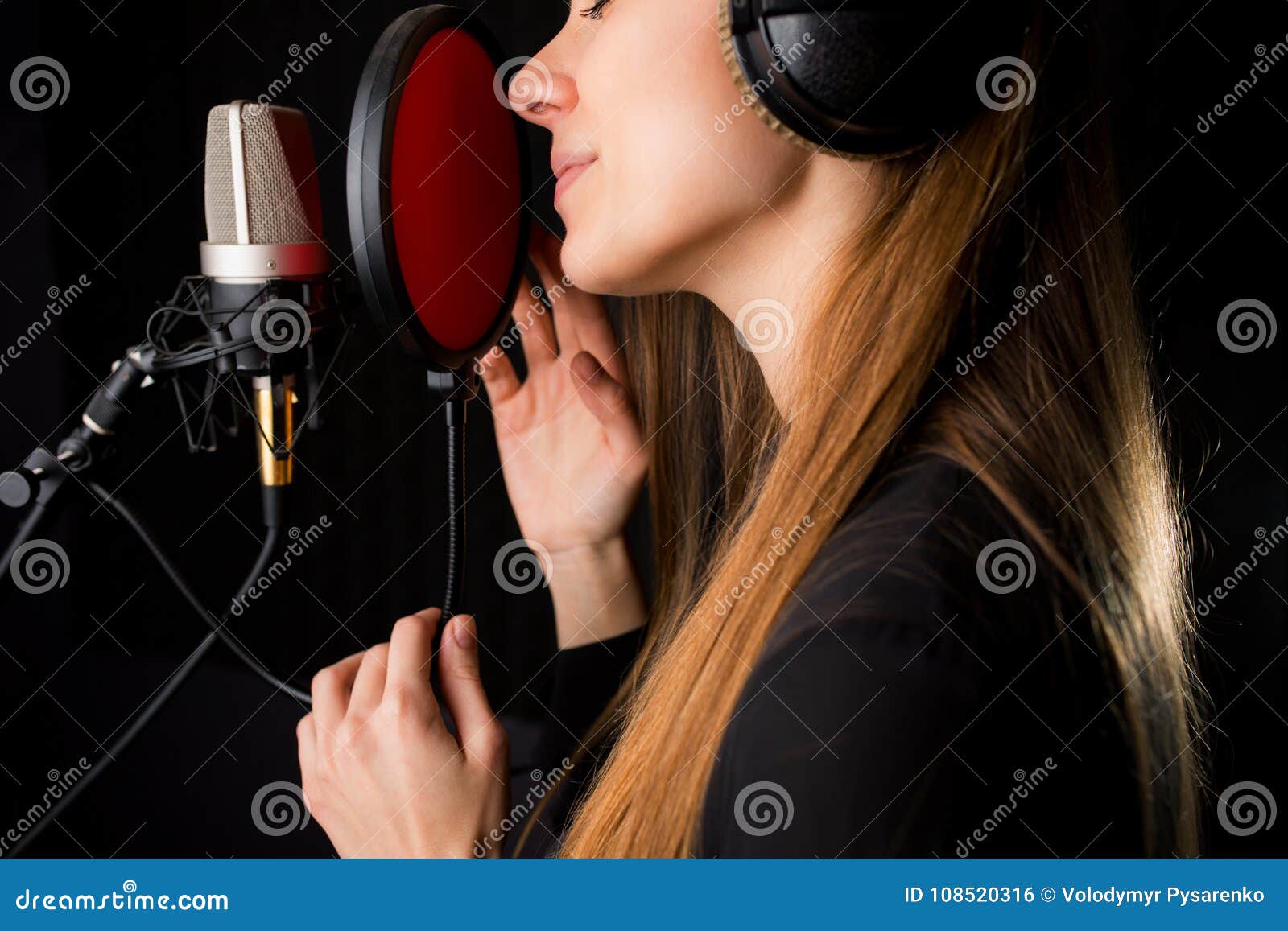 Singing Young Girl in Recording Studio. Stock Photo - Image of ...