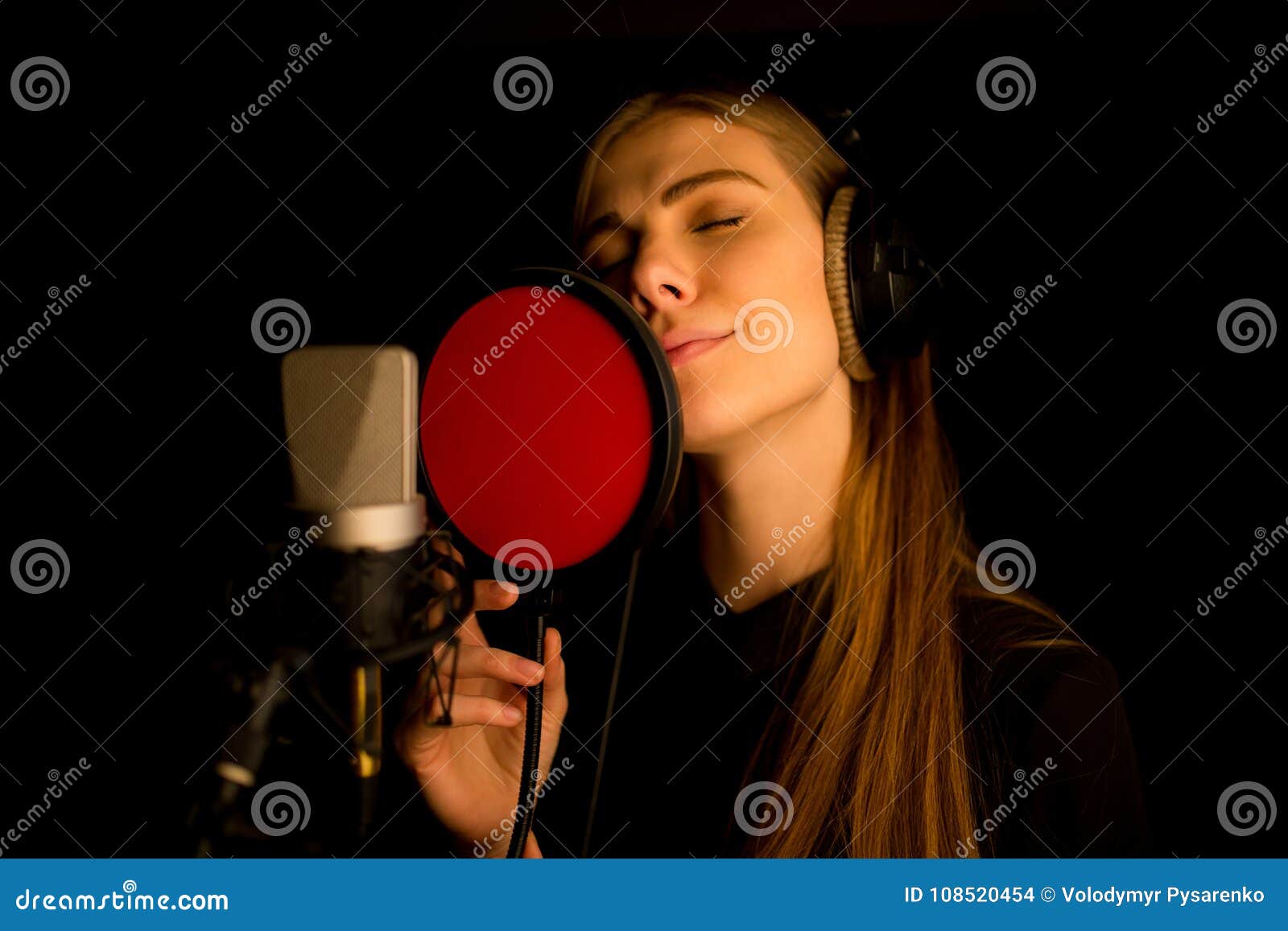 Singing Young Girl in Recording Studio. Stock Photo - Image of girl ...
