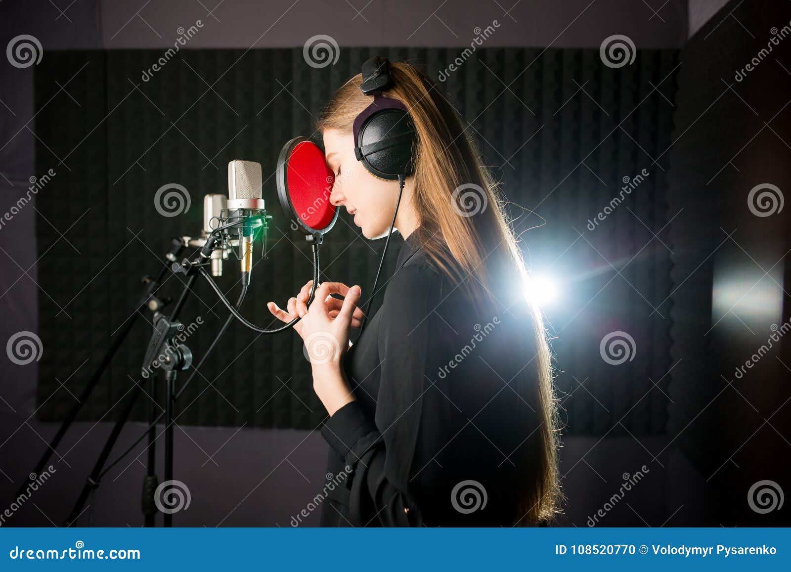 Singing Young Girl in Recording Studio. Stock Photo - Image of disco ...