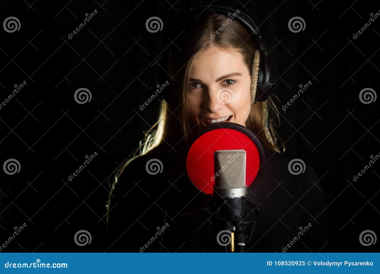 Singing Young Girl in Recording Studio. Stock Image - Image of disco ...