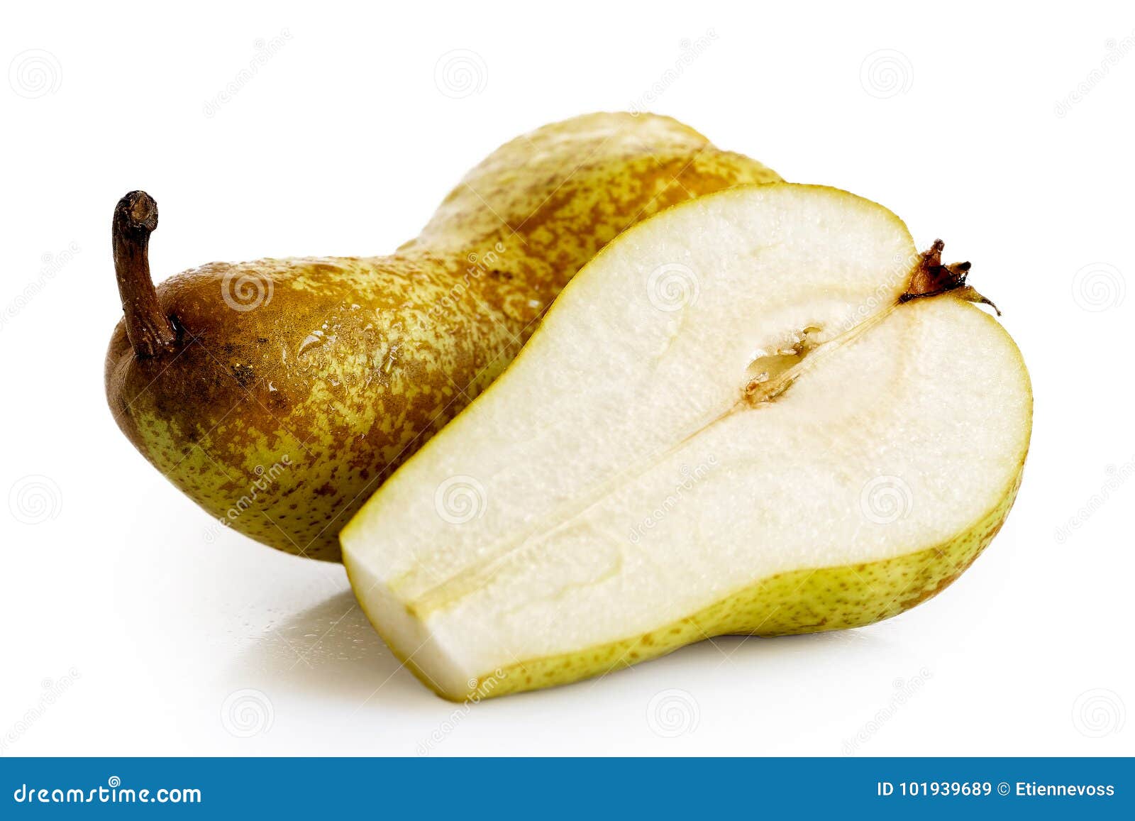 Single Abate Fetel Pear Next To a Half of Pear Isolated on White Stock ...