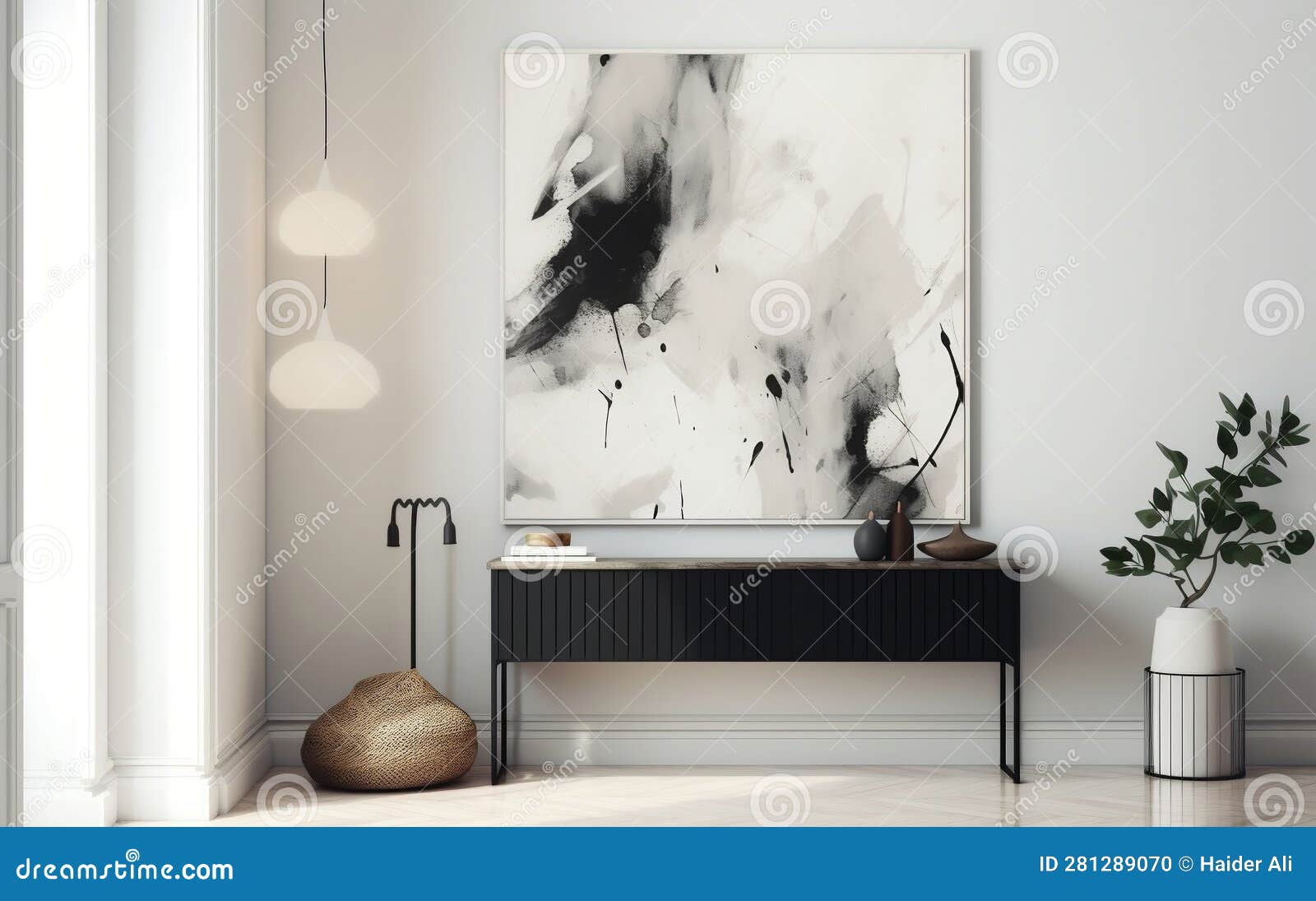 Single Abstract Art Painting on a Plain White Wall. Generative AI Stock ...