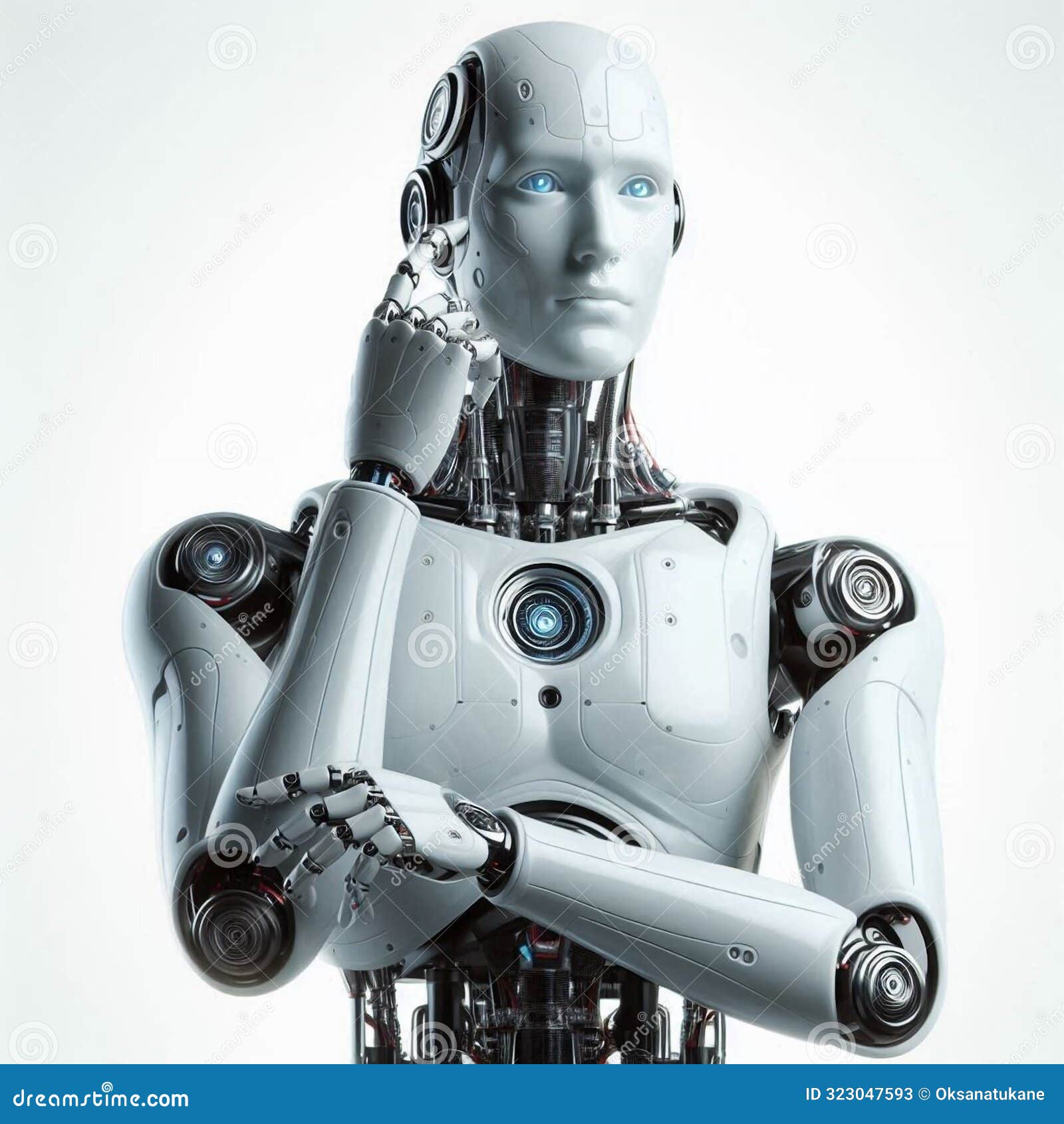 Single AI Robot Human Head Prototype on White Background. Stock ...