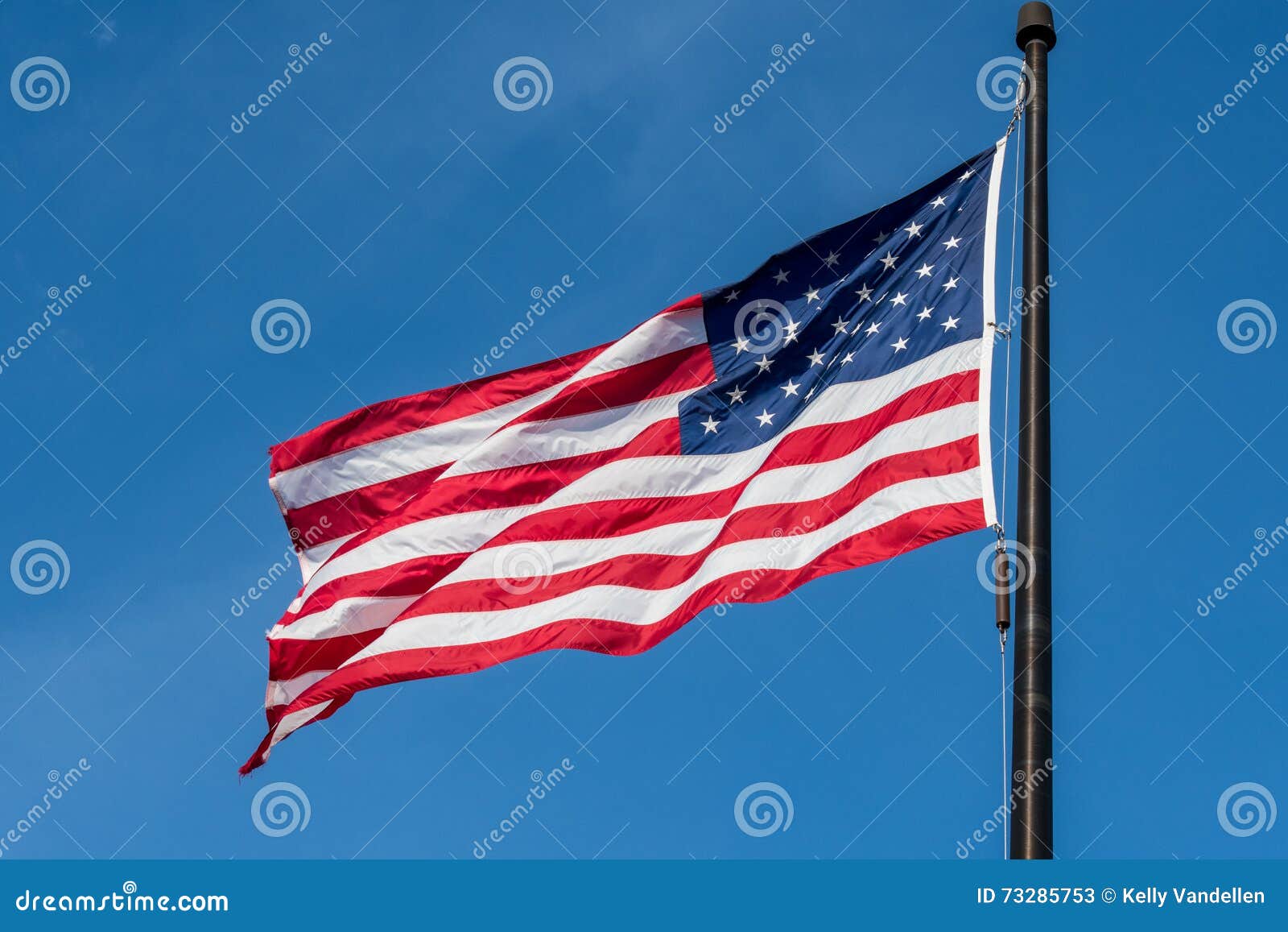 Single American Flag on Blue Sky Stock Image - Image of pride, stripes ...