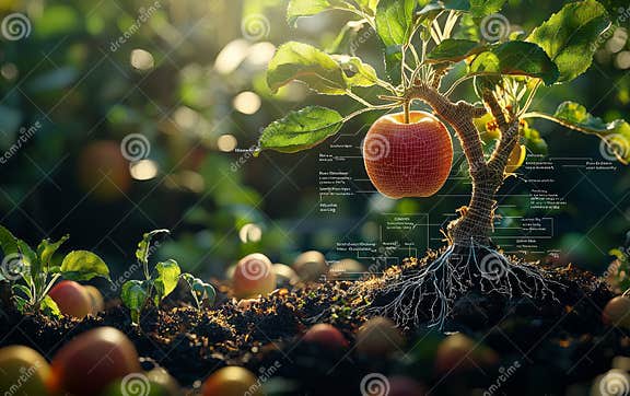 A Single Apple Tree Growing in an Orchard with a Data Visualization ...