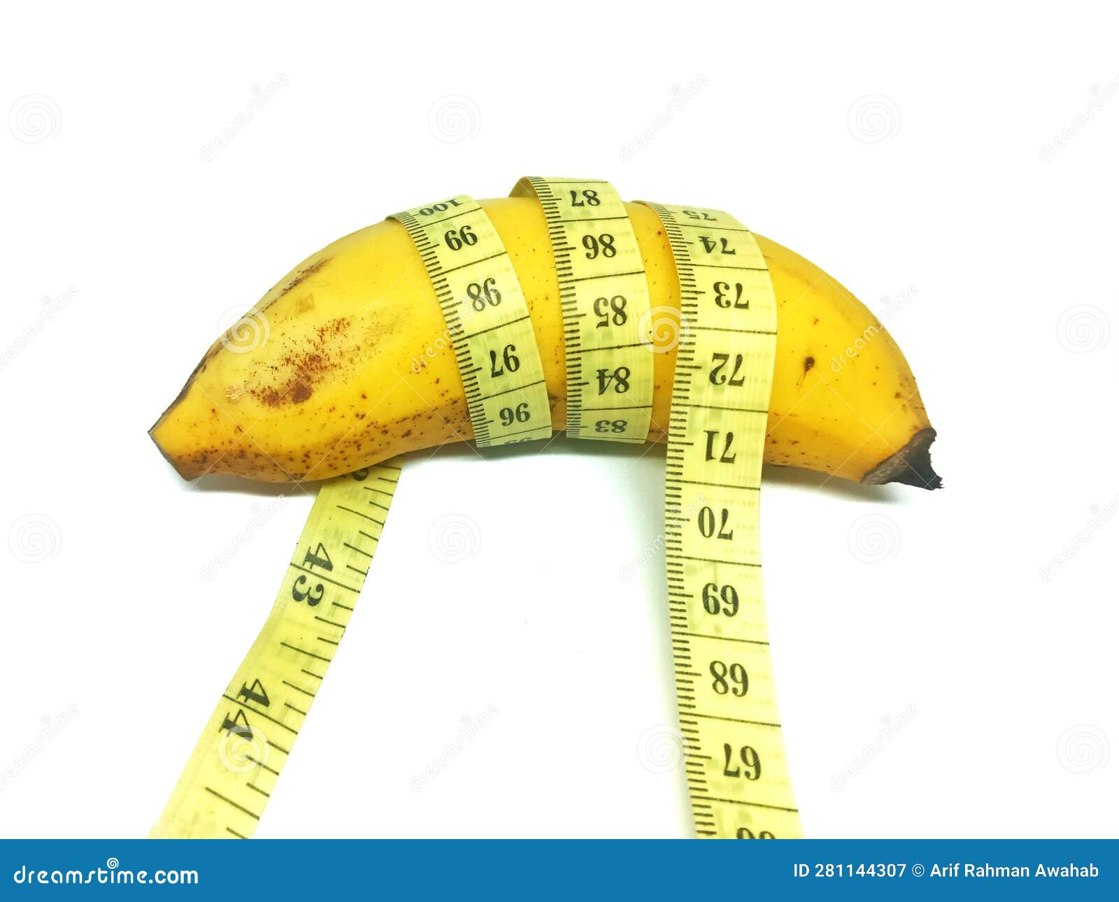Single Banana Surrounded by Measuring Tape on White Background Stock ...