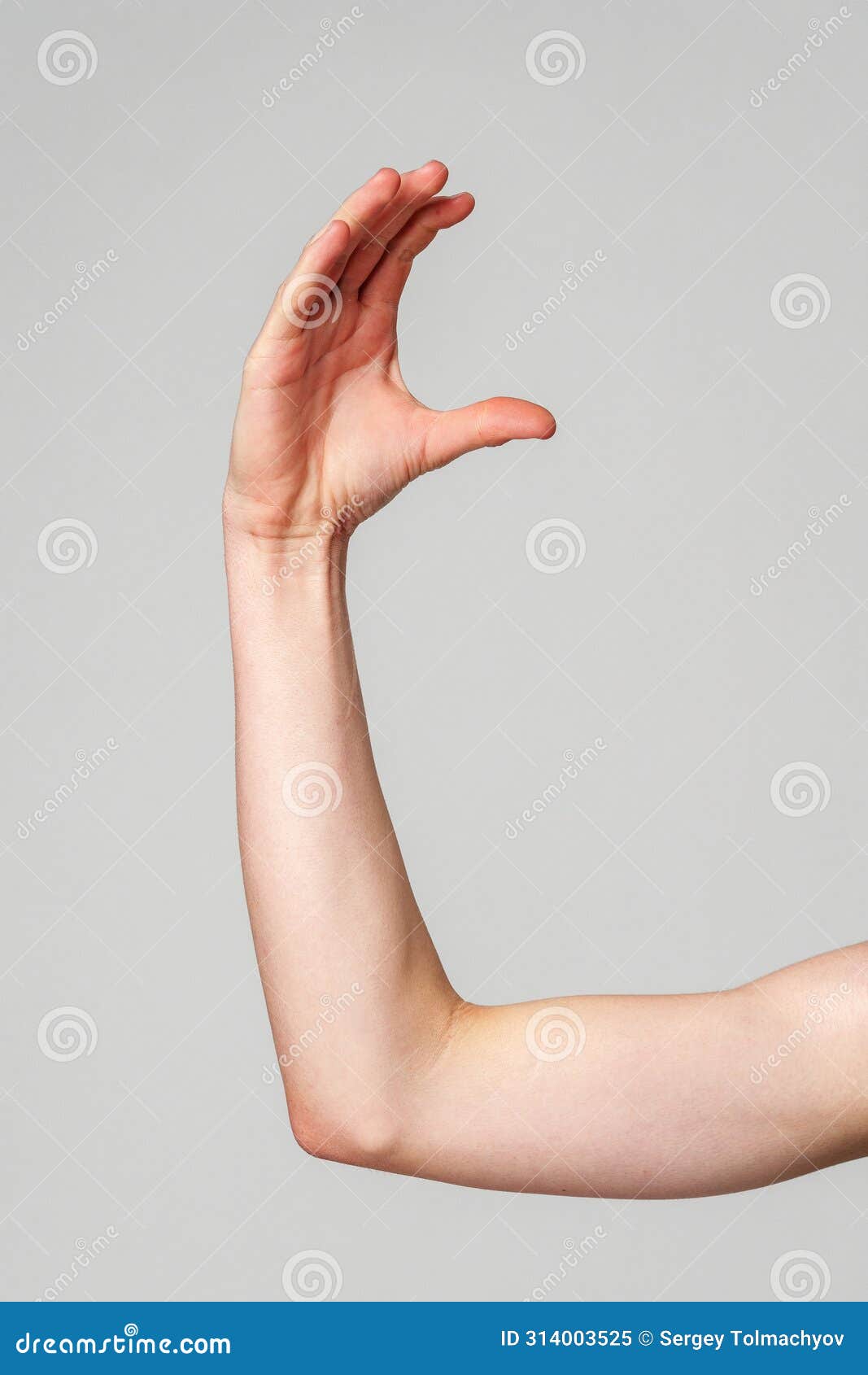 Outstretched Bare Human Arm Against a Plain Gray Background Stock Image ...