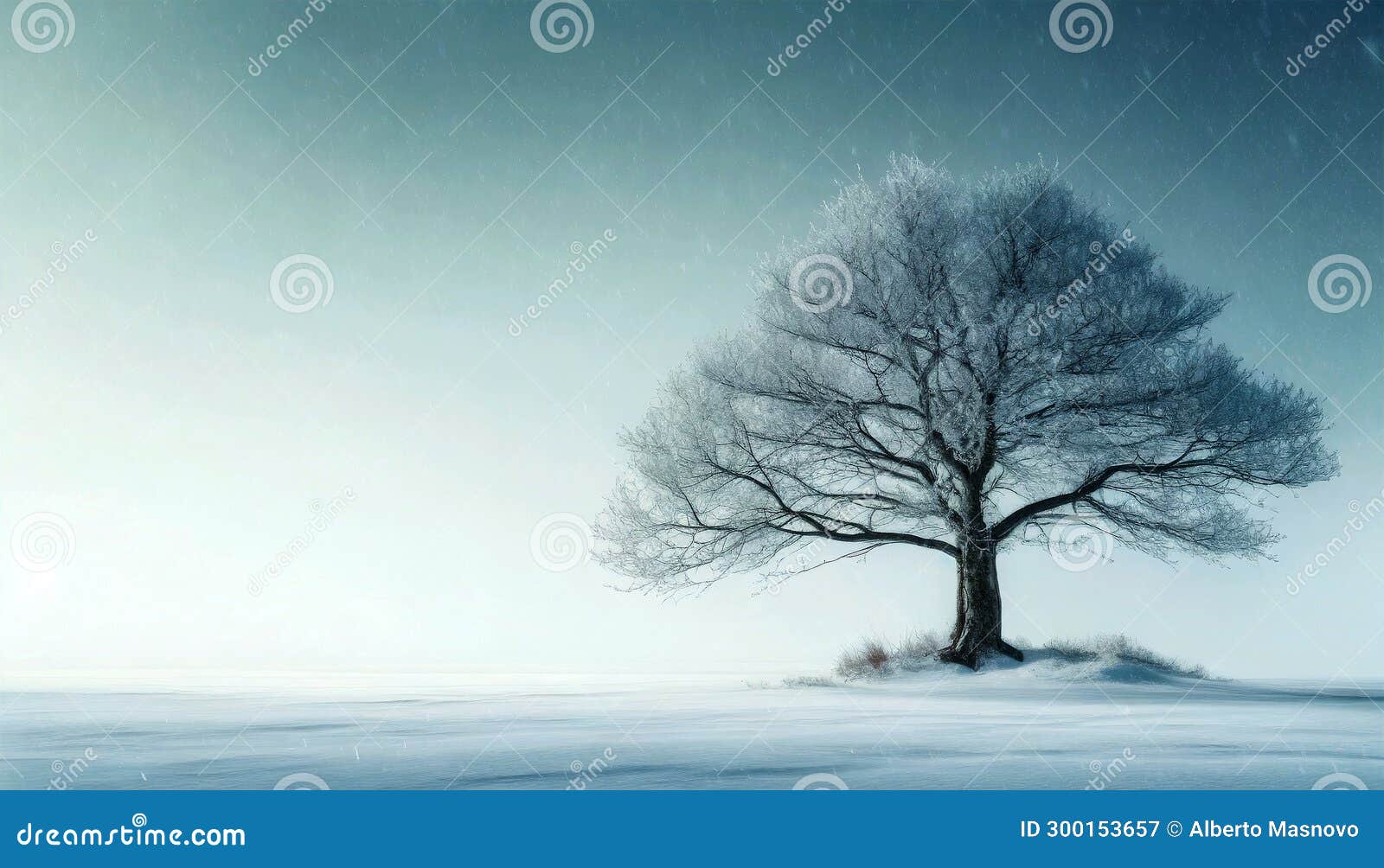 Single Bare Tree on Snowy Landscape while it Snows - Generative Ai ...
