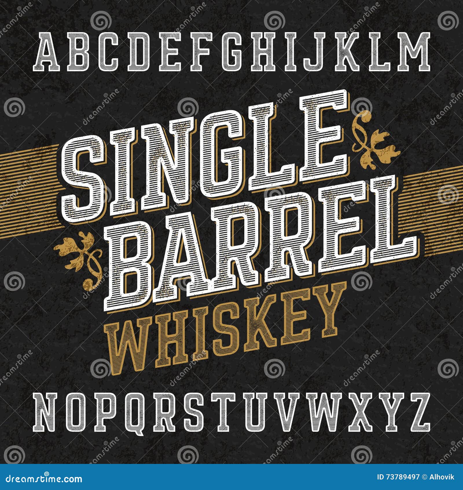 Whiskey Label Font With Sample Design Vector Illustration ... Whiskey Label Font With Sample Design Vector Illustration ...