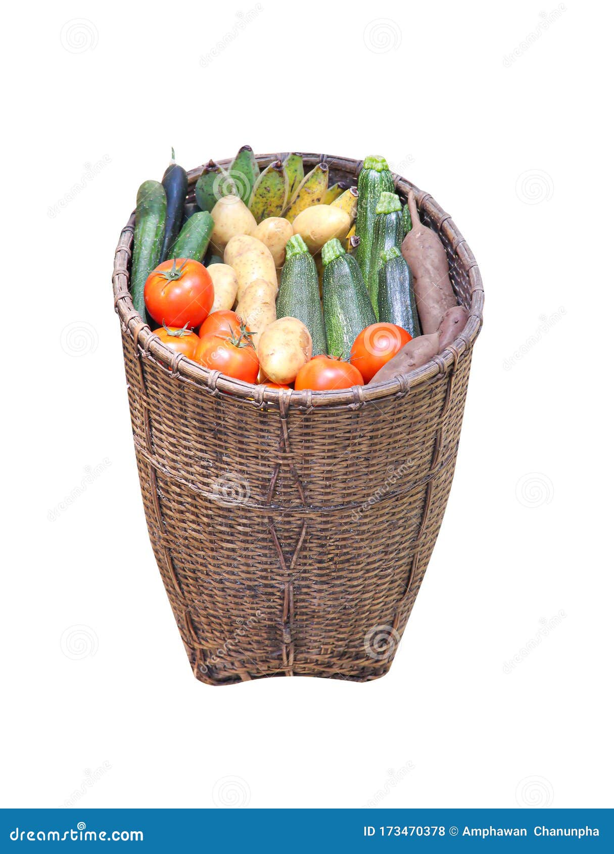 Single Basket with Vegetables and Fruits Isolated on White Background ...