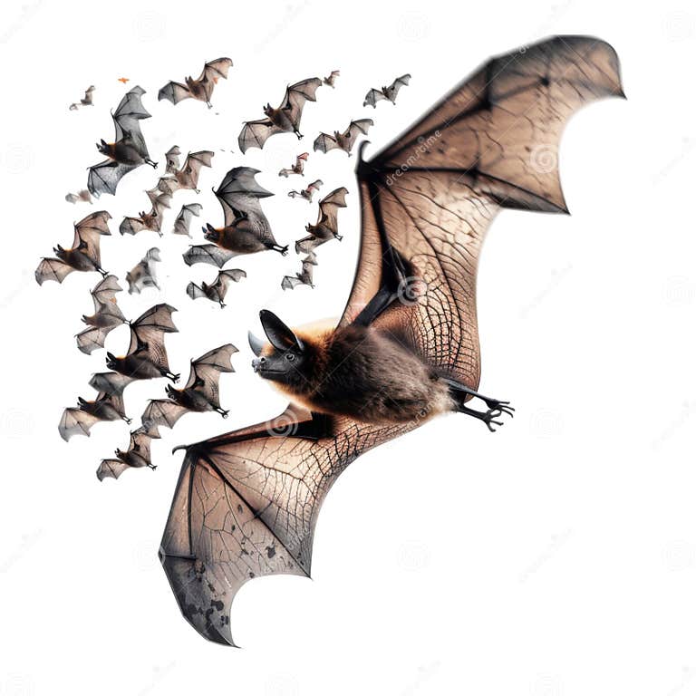 A Single Bat Leading a Flock of Bats in Flight Stock Illustration ...