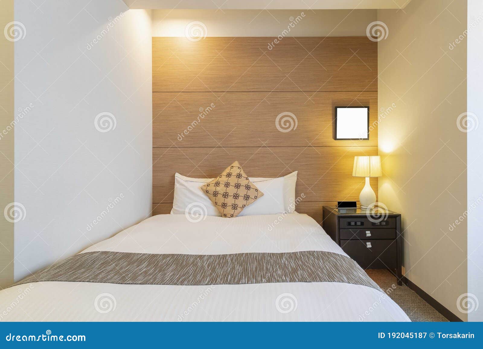 Single Bed in Modern Small Bedroom Stock Image - Image of retro ...