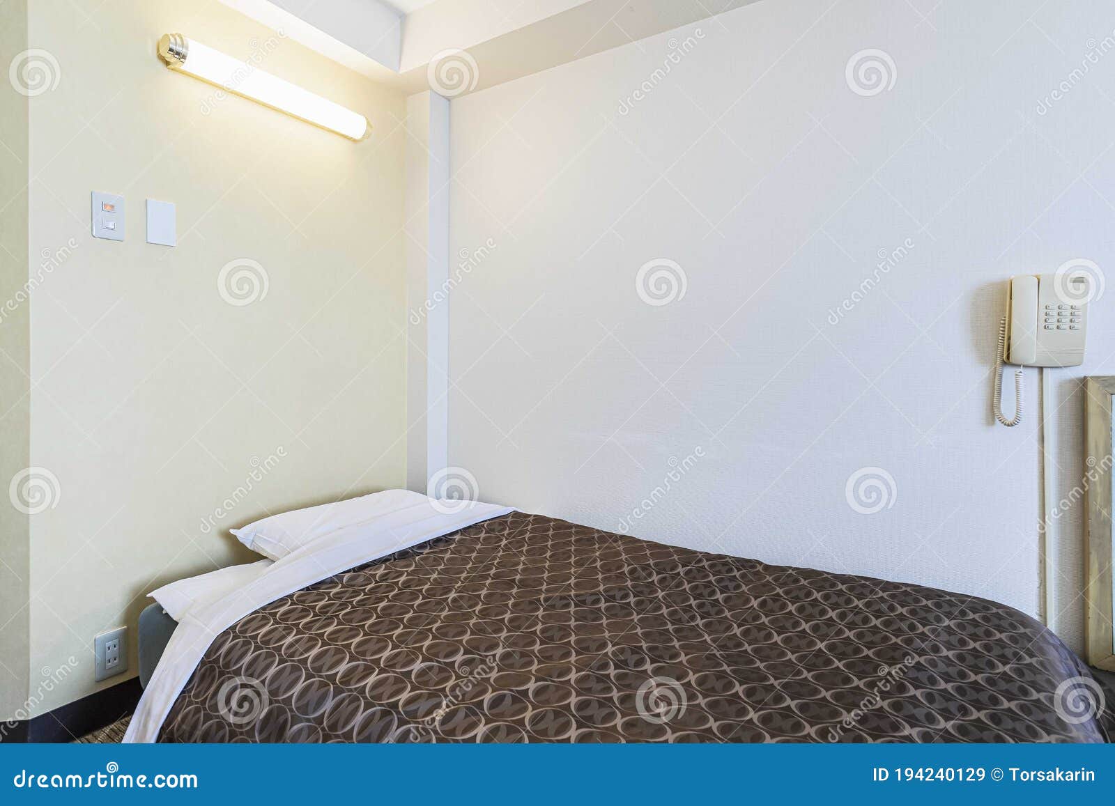 Single Bed in Modern Small Bedroom Stock Image - Image of cushions ...