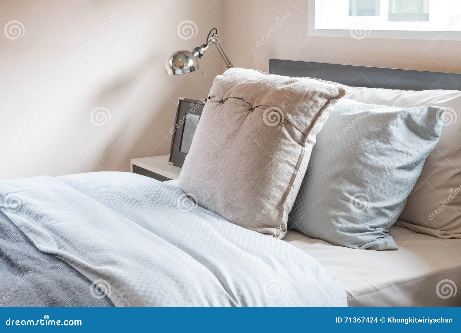 Single Bed with Pillows in Modern Bedroom Stock Photo - Image of ...