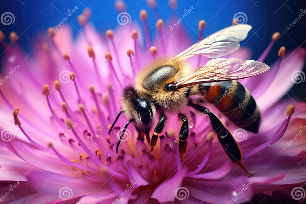 Single Bee Feeding from a Vibrant Flower Stock Illustration ...