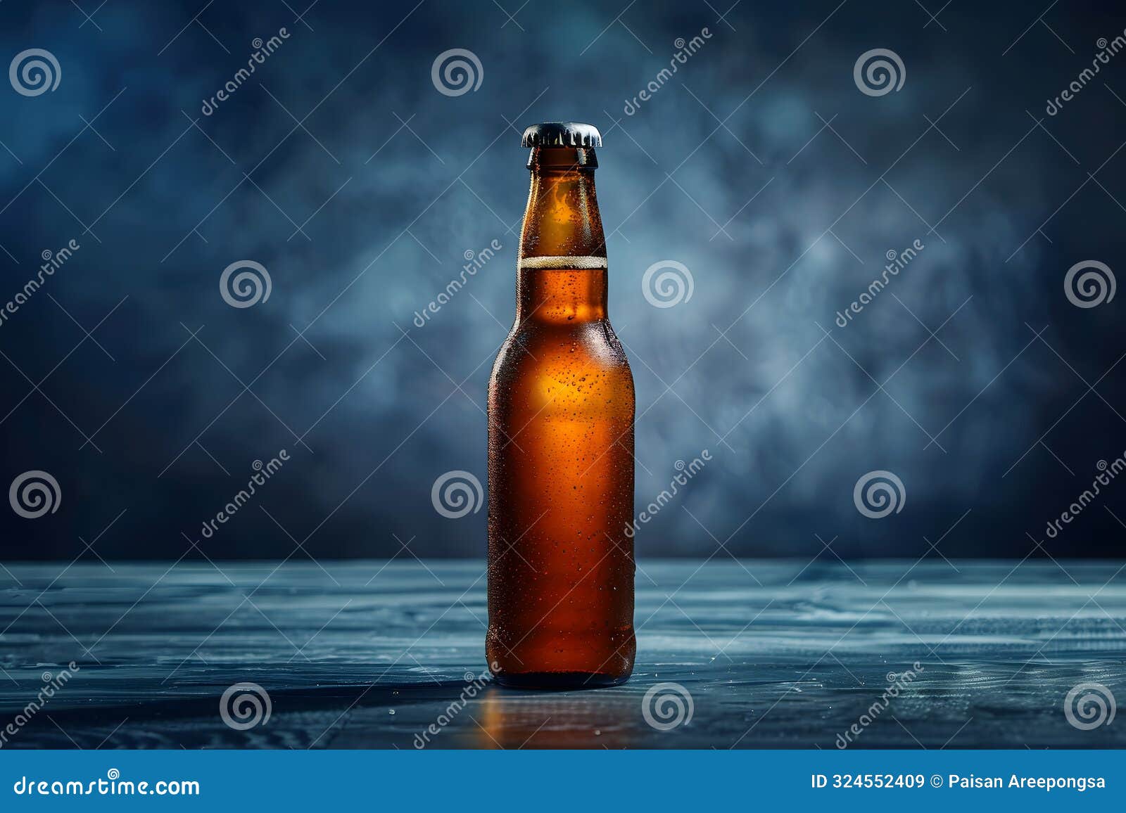A Single Beer Bottle with a Sunset in the Background Stock Illustration ...