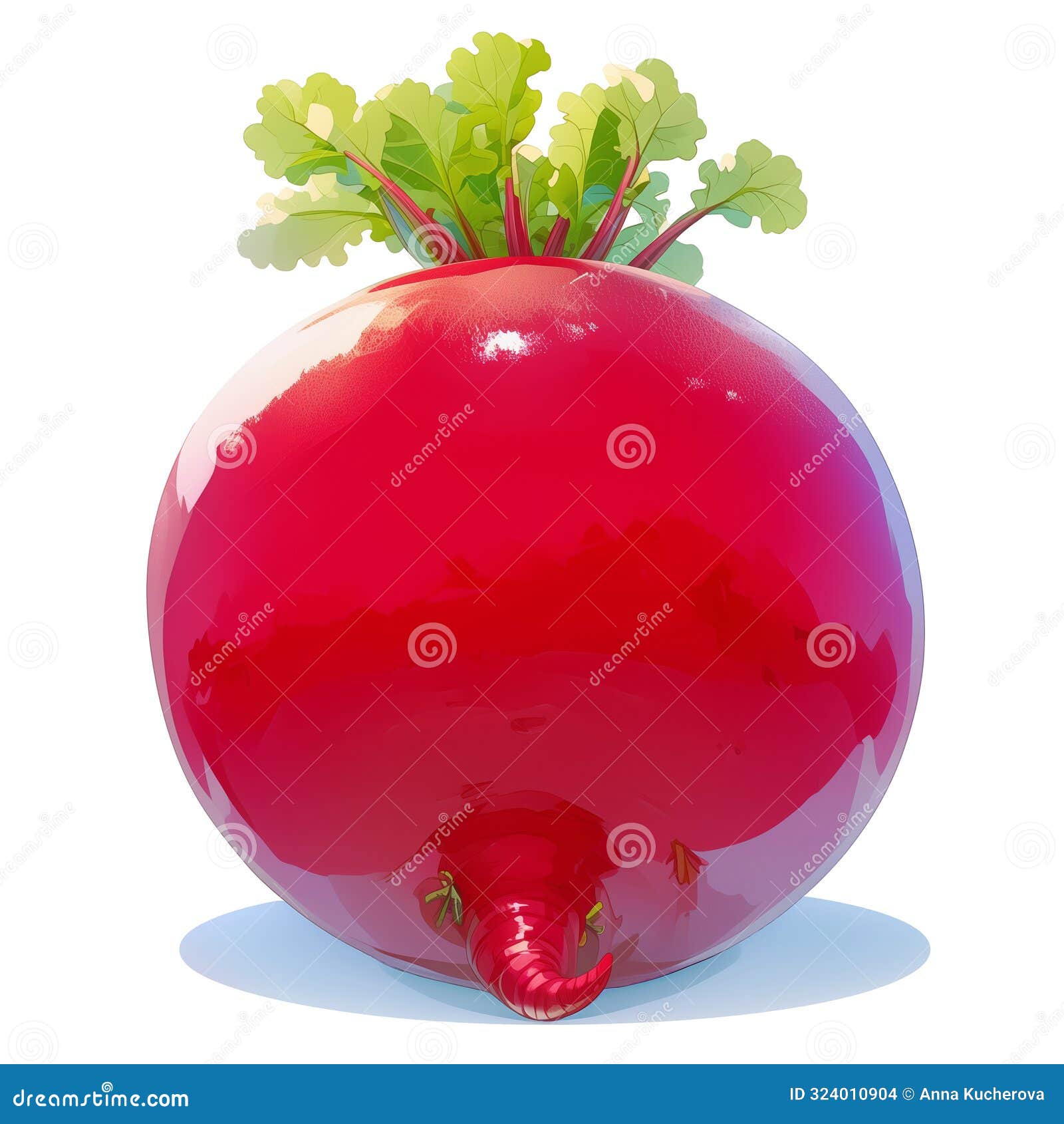 Single Beet with Green Leaves, Illustration Isolated on a White Stock ...