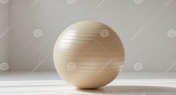 A Single Beige Exercise Ball Rests on a White Surface Stock Photo ...