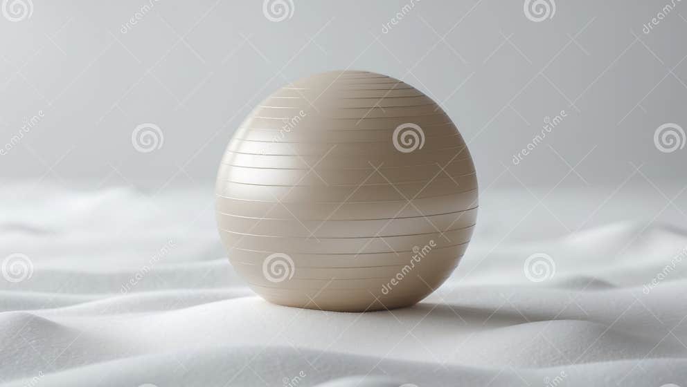 A Single Beige Exercise Ball Rests on a White Surface. Stock Photo ...