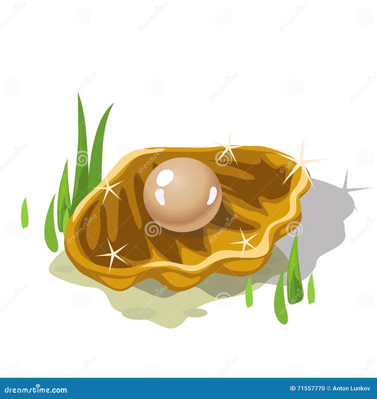 Golden Sea Shell With Pearl Isolated On White Background. 3D Ill ...