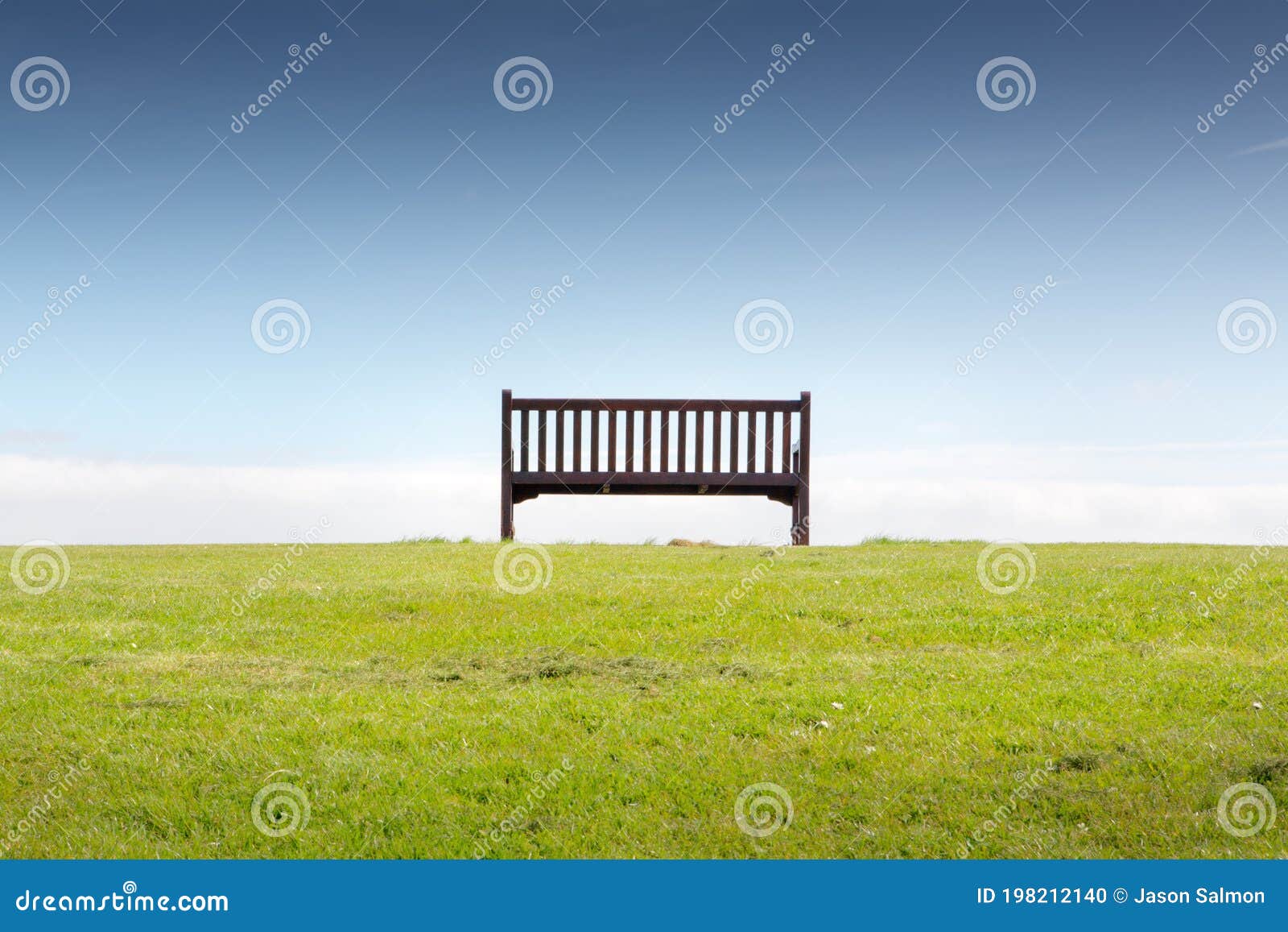 Single bench on grass stock photo. Image of outdoor - 198212140