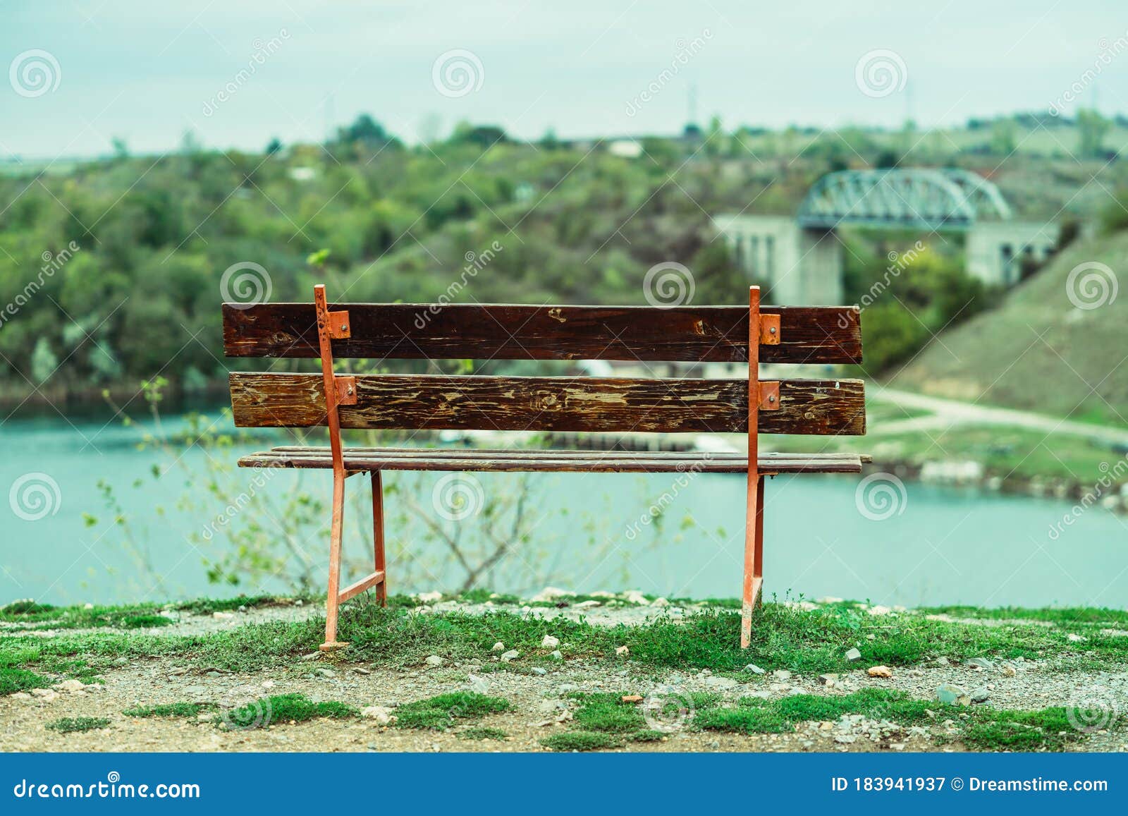 Single bench on the hill stock image. Image of mountains - 183941937