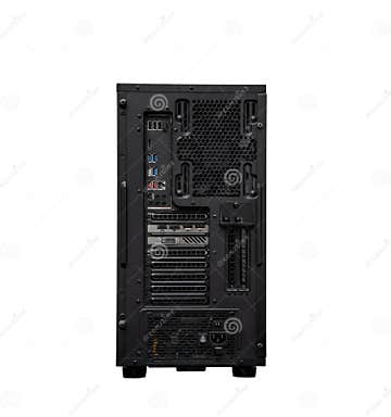 Single Big Black Chassis Tower System Unit, Desktop Computer, Back View ...
