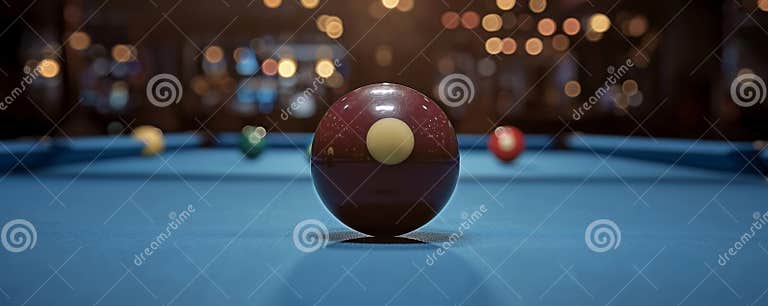 Single Billiard Ball Centered on Blue Pool Table, Background Stock ...