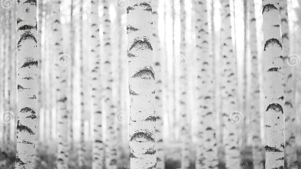 A Single Birch Tree Standing Out in a Grove of Blurred Trees Stock ...