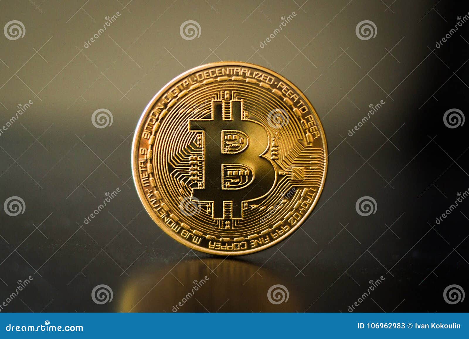 Single Bitcoin Coin Close Up on the Surface Stock Image - Image of ...