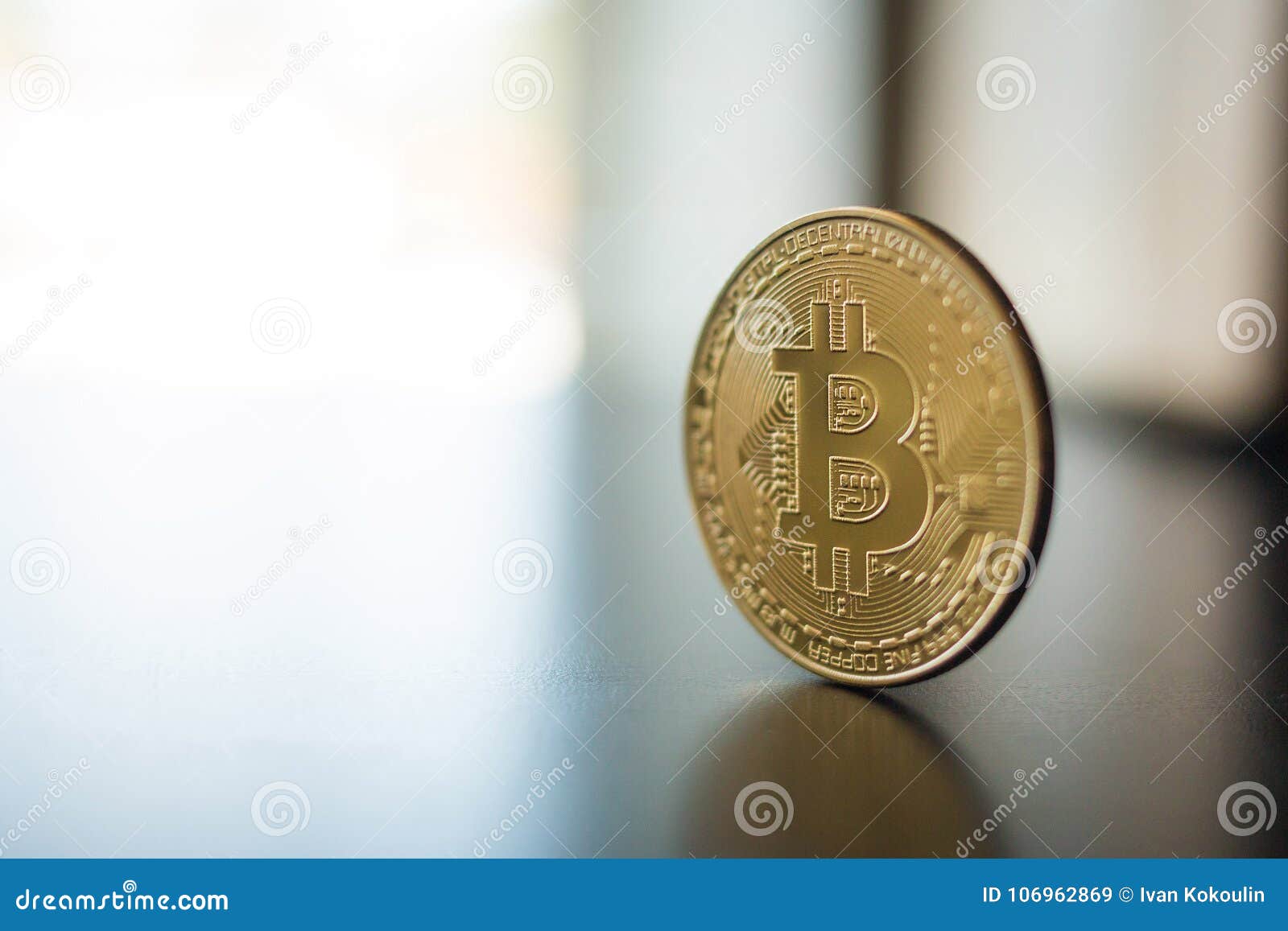 Single Bitcoin Coin Close Up on the Surface Stock Image - Image of ...